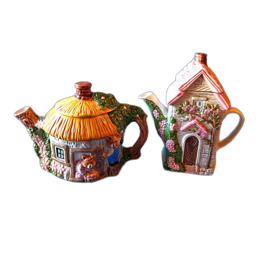 Vintage Cottage House Ceramic Teapot Your Choice: Round With Bears ...