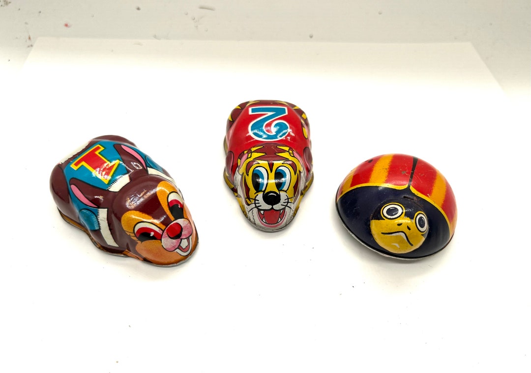 Vintage 1950s Tin Litho Chipmunk, Tiger, or Ladybug, Tin Litho, Made in ...