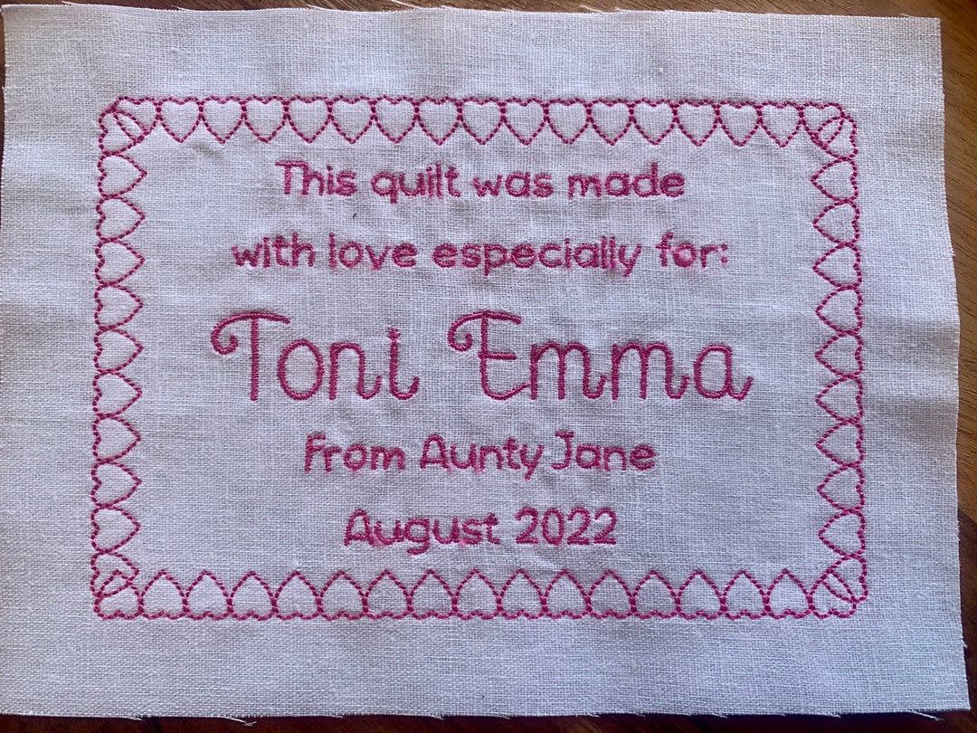 Heart Border Quilt Label, Personalised, Handmade, Patchwork, Made With ...
