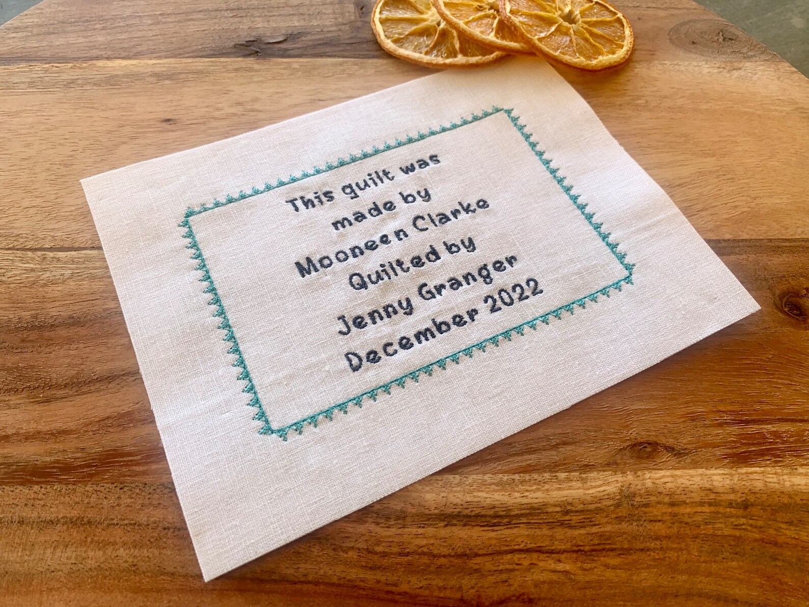Simple Custom Embroidered Quilt Label With Border, Personalised ...
