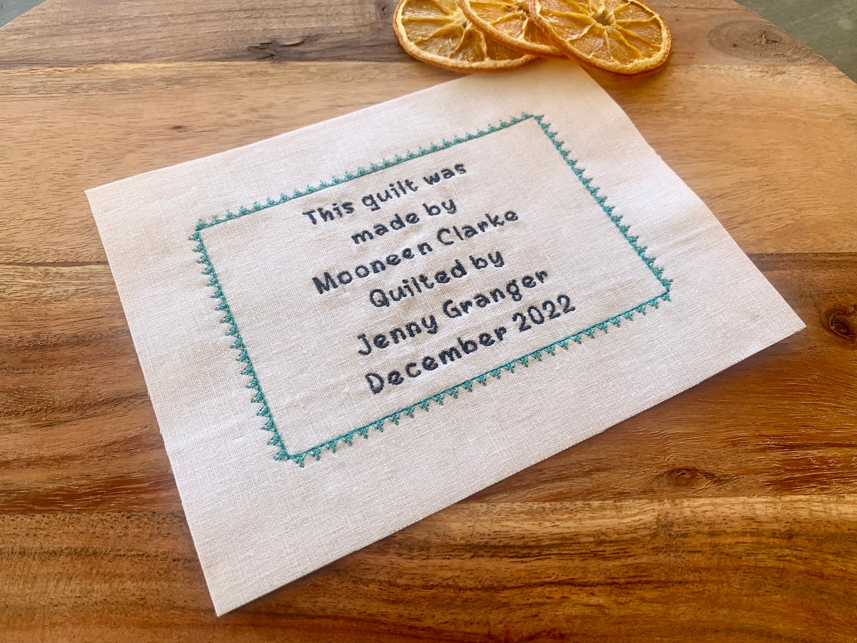 Simple Custom Embroidered Quilt Label With Border, Personalised ...