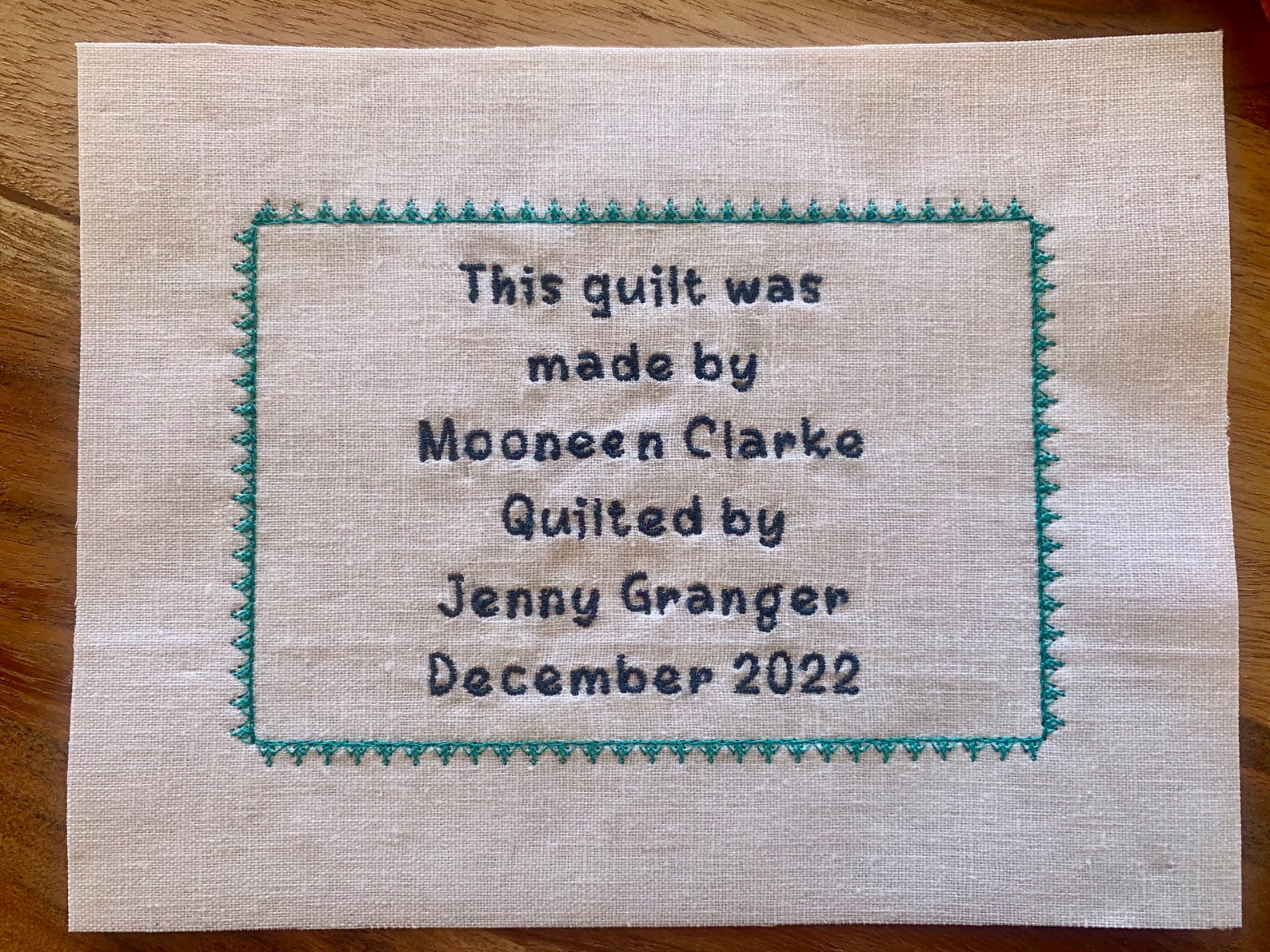 Simple Custom Embroidered Quilt Label With Border, Personalised ...