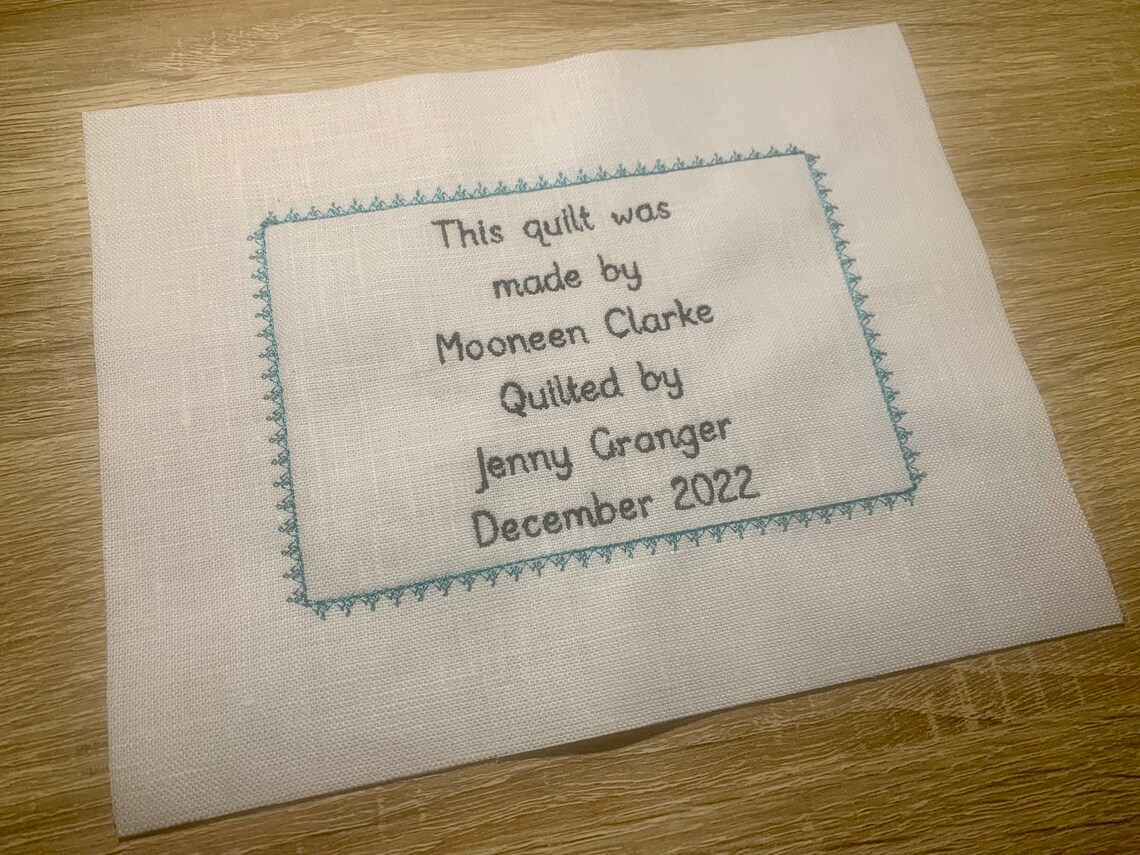 Simple Custom Embroidered Quilt Label With Border, Personalised ...
