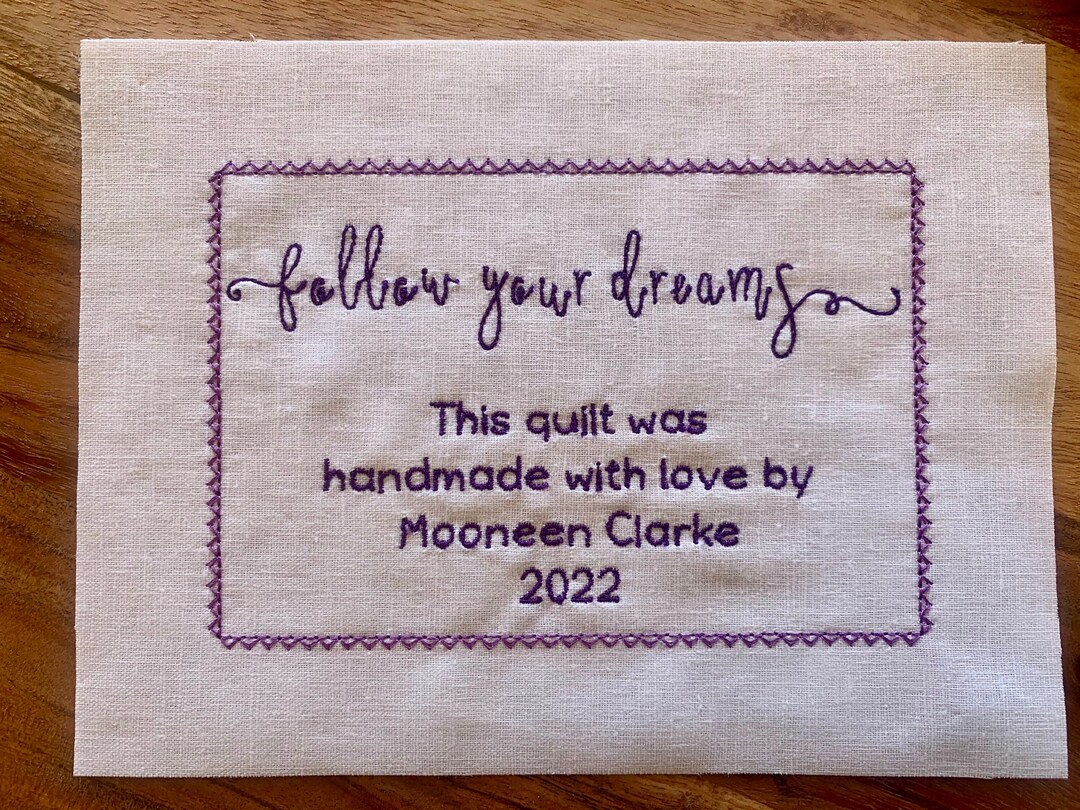 Inspirational Custom Embroidered Quilt Label, Personalised, Handmade ...