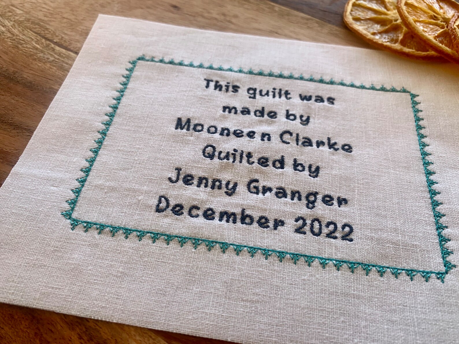 Simple Custom Embroidered Quilt Label With Border, Personalised ...