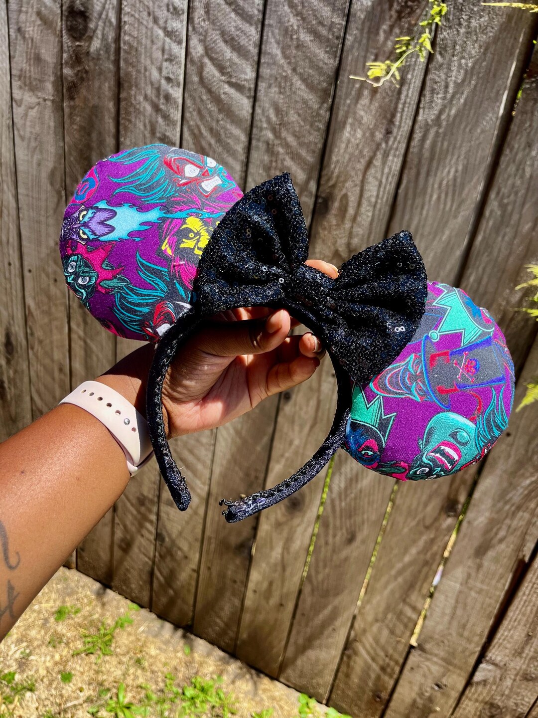 Handmade Disney Villains Ears With Black Sequin Bow Colorful Maleficent ...