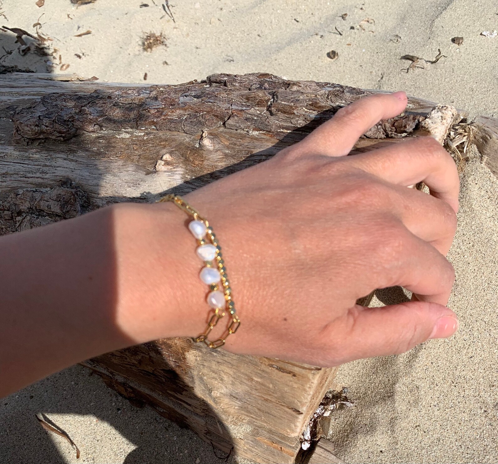 The Gilded Age Pearl Bracelet,adjustable Gold Plated Double Chain Bead ...