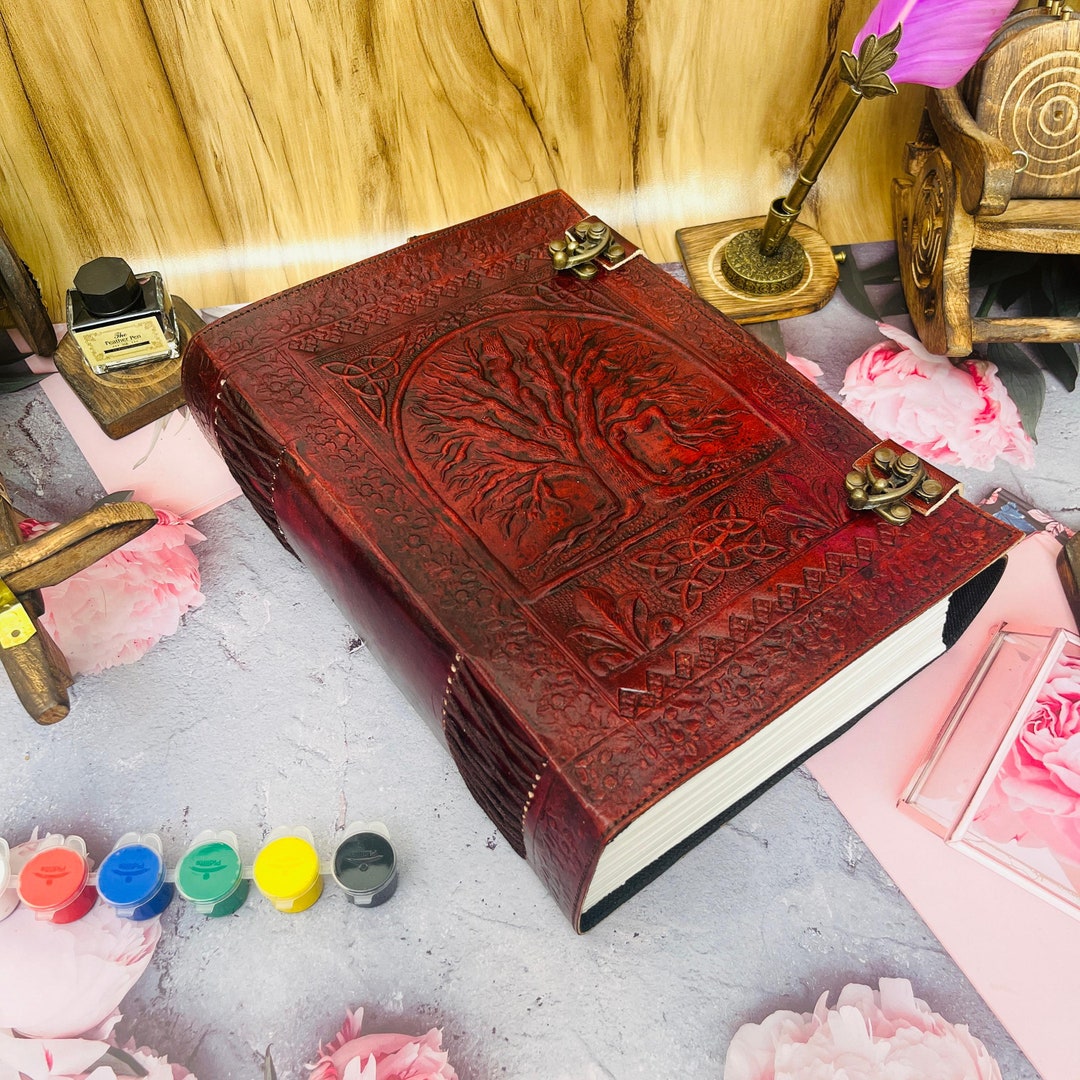 Large Tree Leather Journal, Tree of Life Embossed Journal, 600 White ...