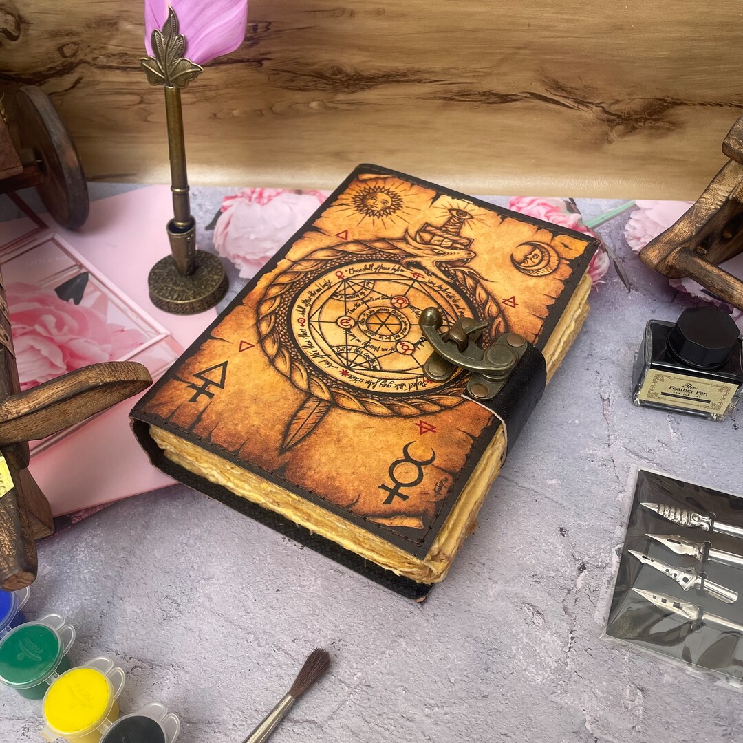 Sun and Moon With Dragon Leather Journal | Blank Spell Book of Shadows ...