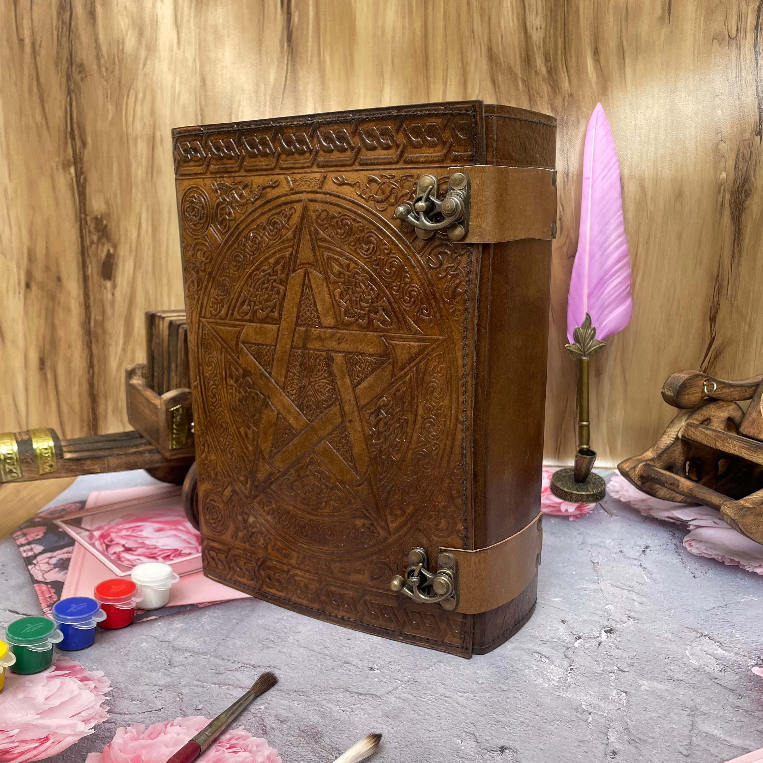 400 Pages Pentagram Leather Journal | Celtic Star Embossed Writing ...