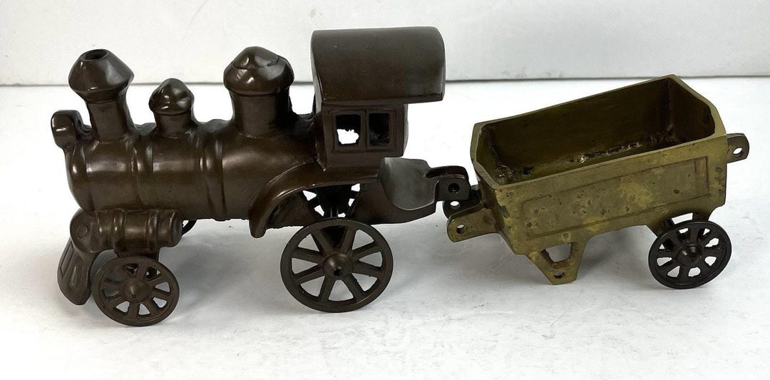 Vintage Cast Iron Train Locomotive With Brass Gondola Car – Solid Brass ...