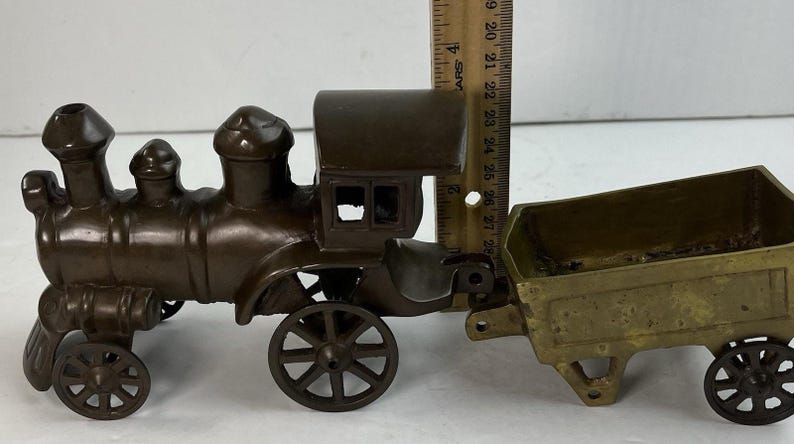 Vintage Cast Iron Train Locomotive With Brass Gondola Car – Solid Brass ...