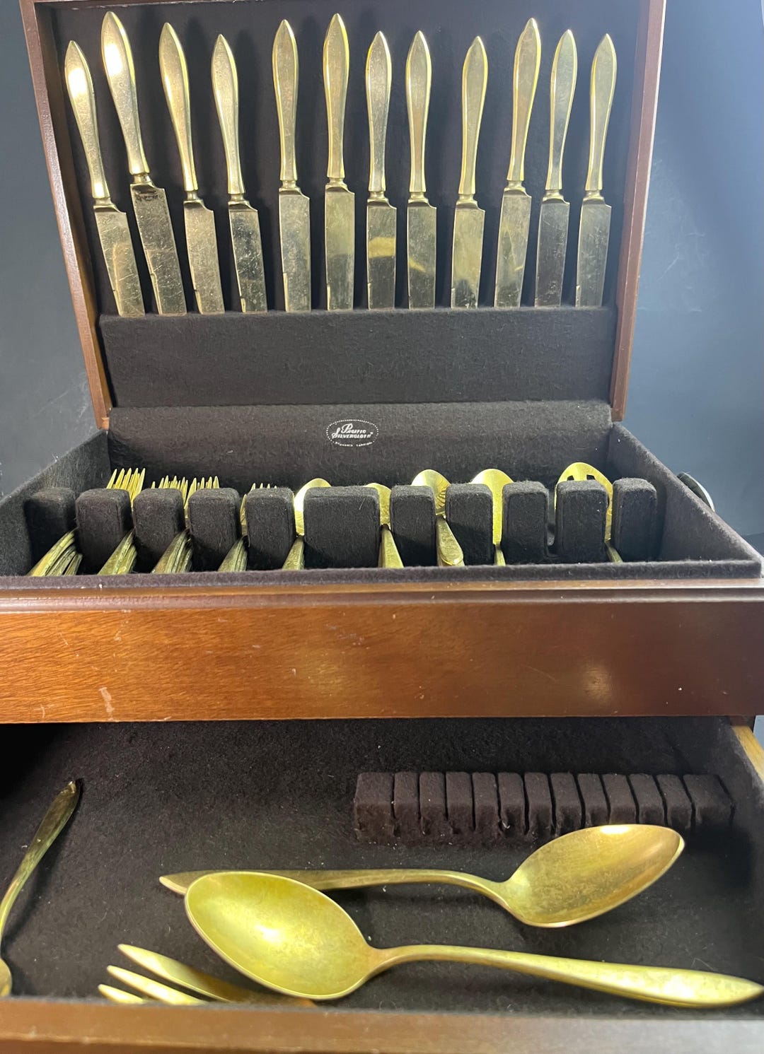 54 Pcs Vintage Dirigold Dirilyte Gold Tone Flatware Set 54 Pcs – MCM ...