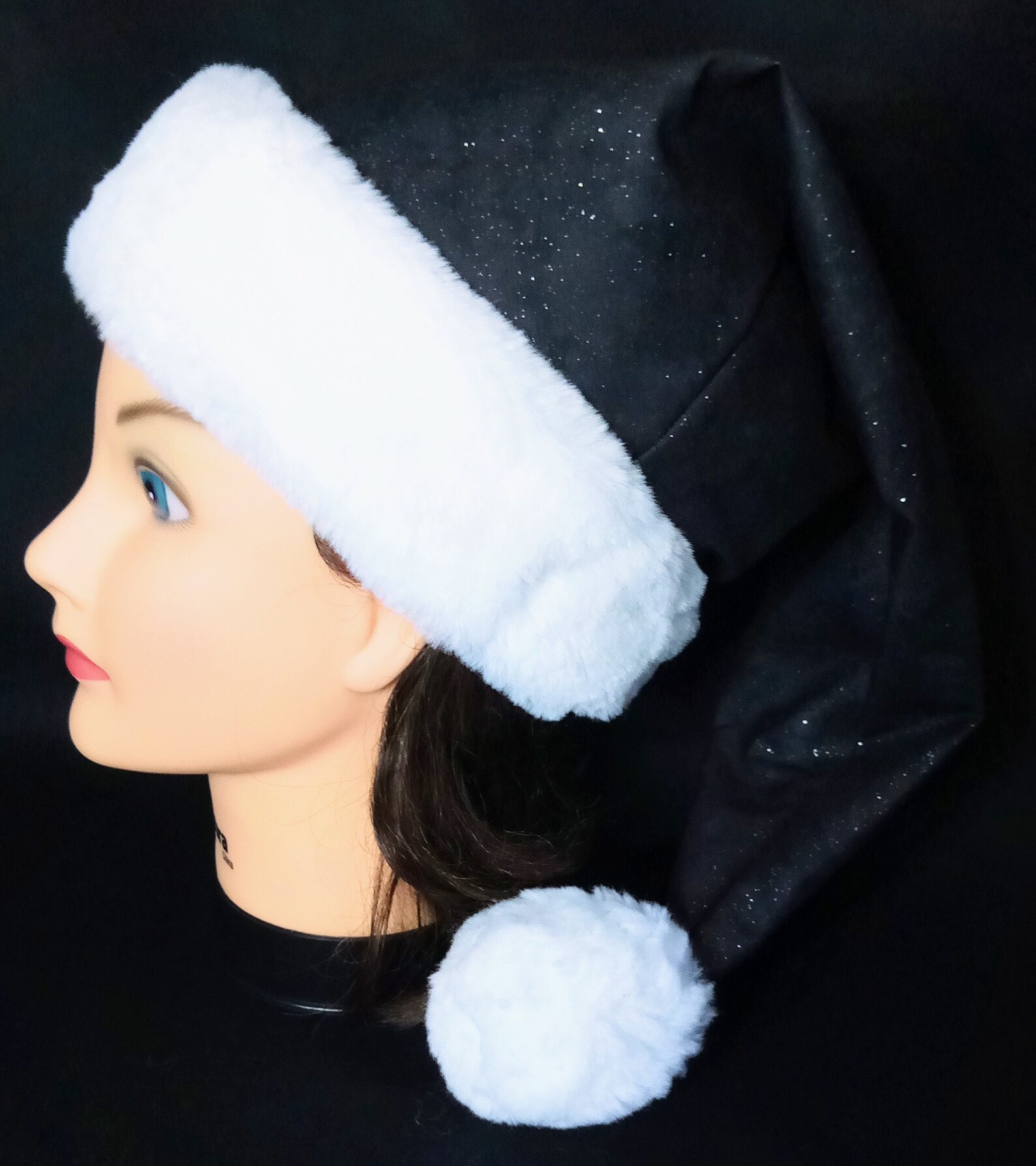 Black Glitter Christmas Santa Hat - Etsy