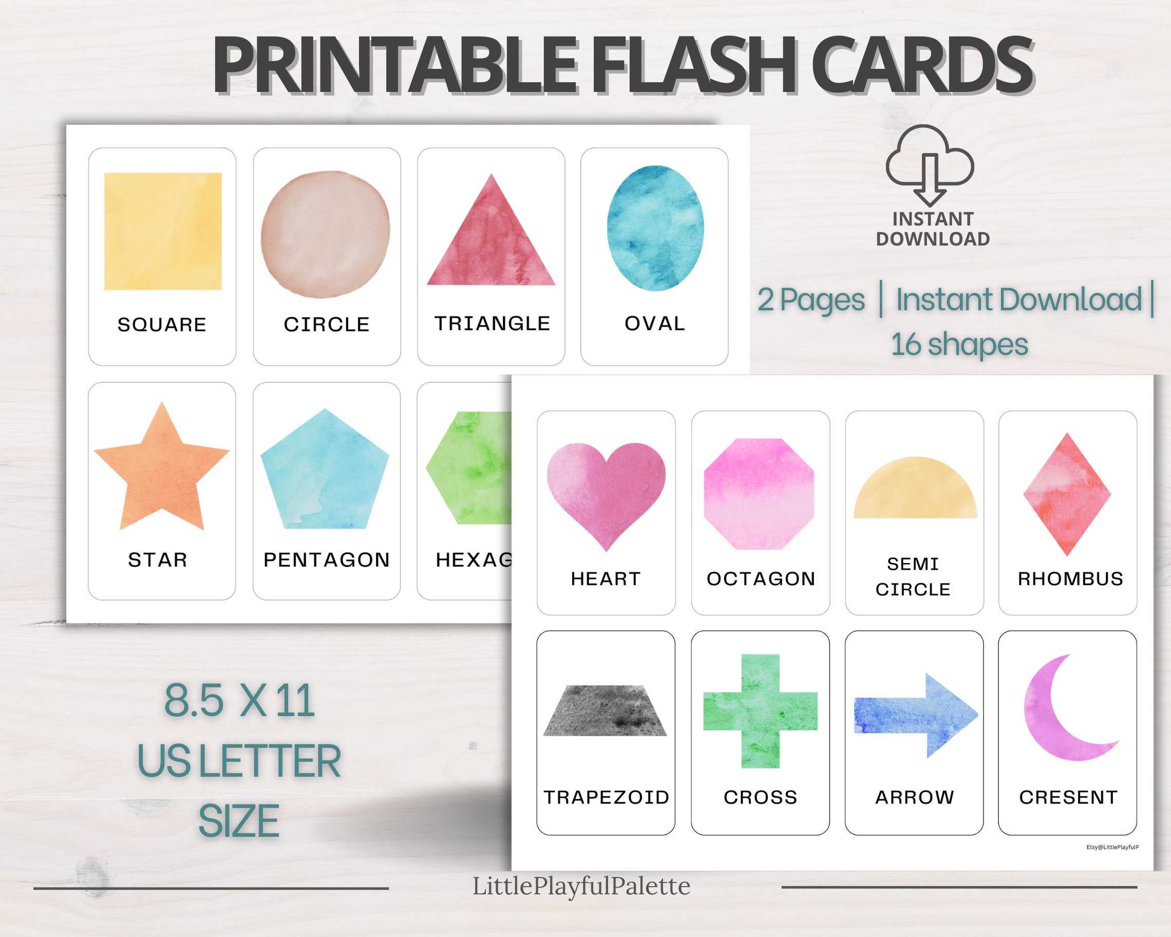 16 Watercolor Shapes / Flashcards / Preschool Materials / Homeschool ...