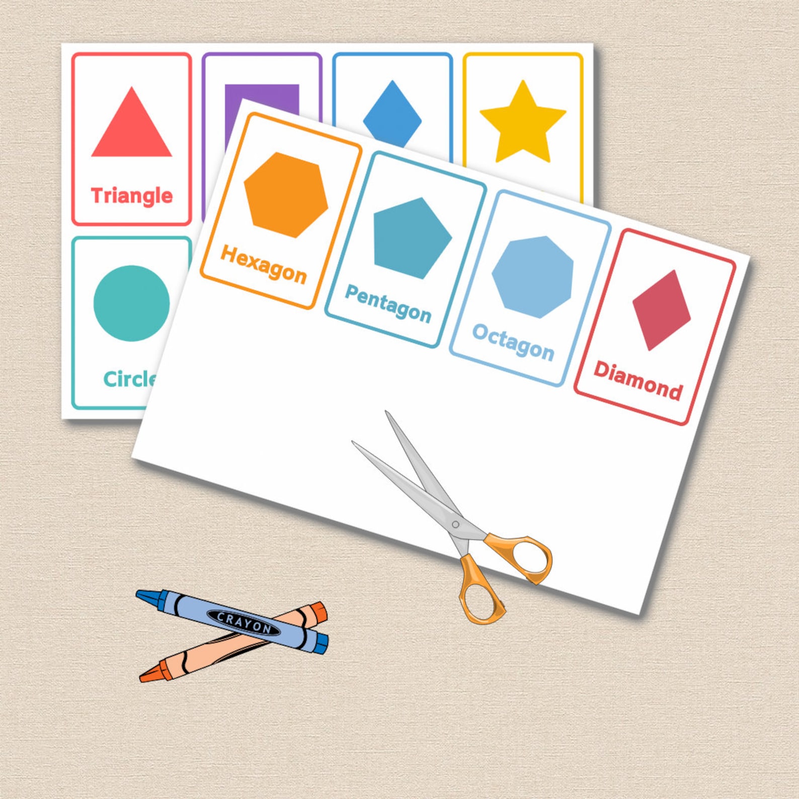 12 Geometric Shapes / Flash Cards Printable / Homeschool Preschool ...