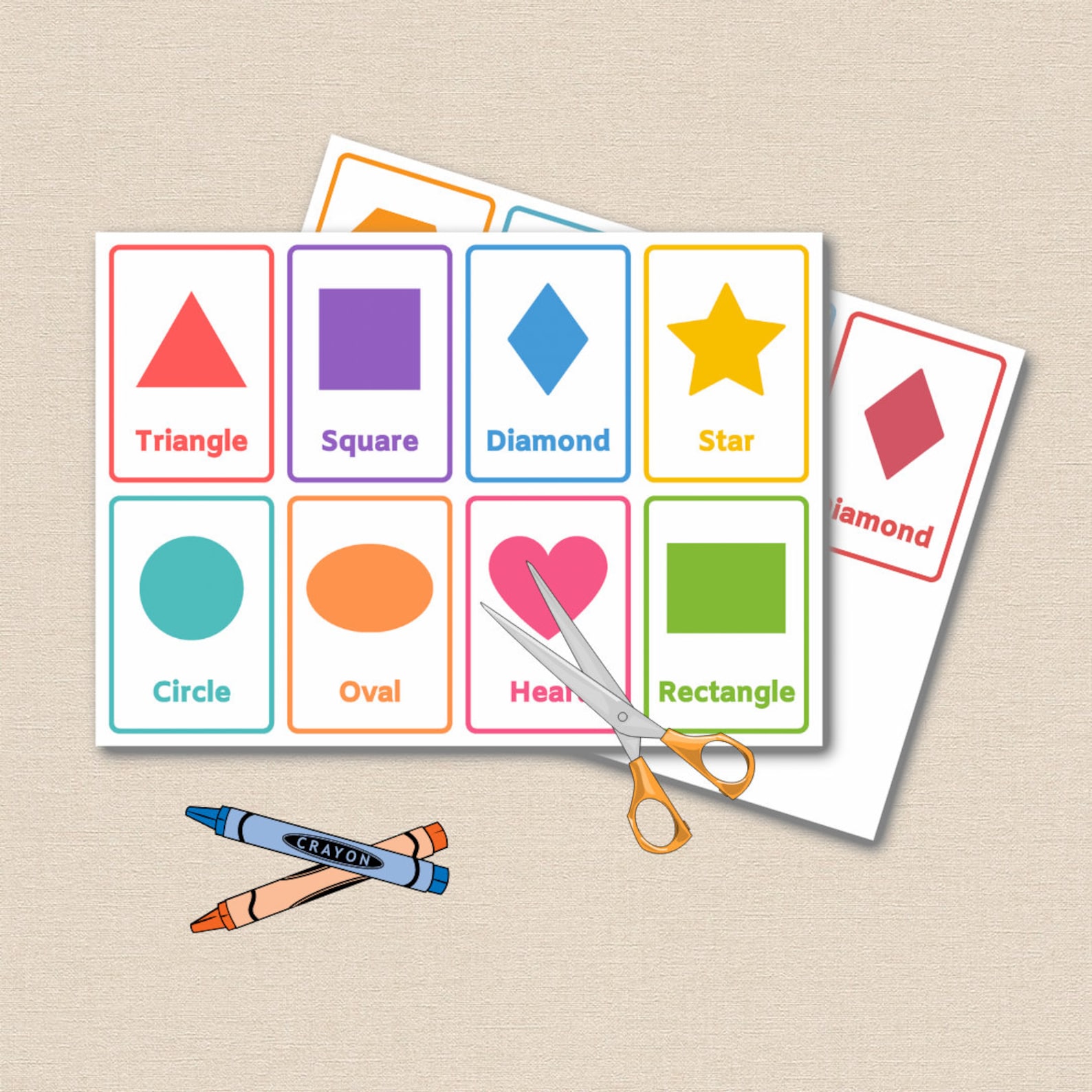 12 Geometric Shapes / Flash Cards Printable / Homeschool Preschool ...