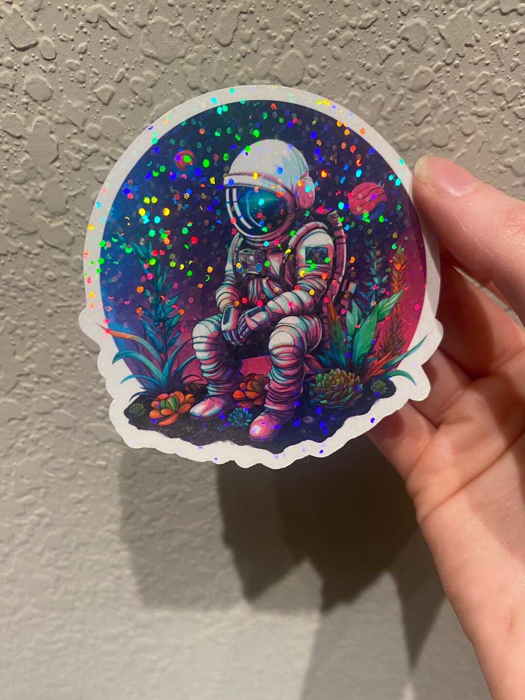 Holographic Cosmic Underwater Astronaut Vinyl Sticker - Sparkling ...