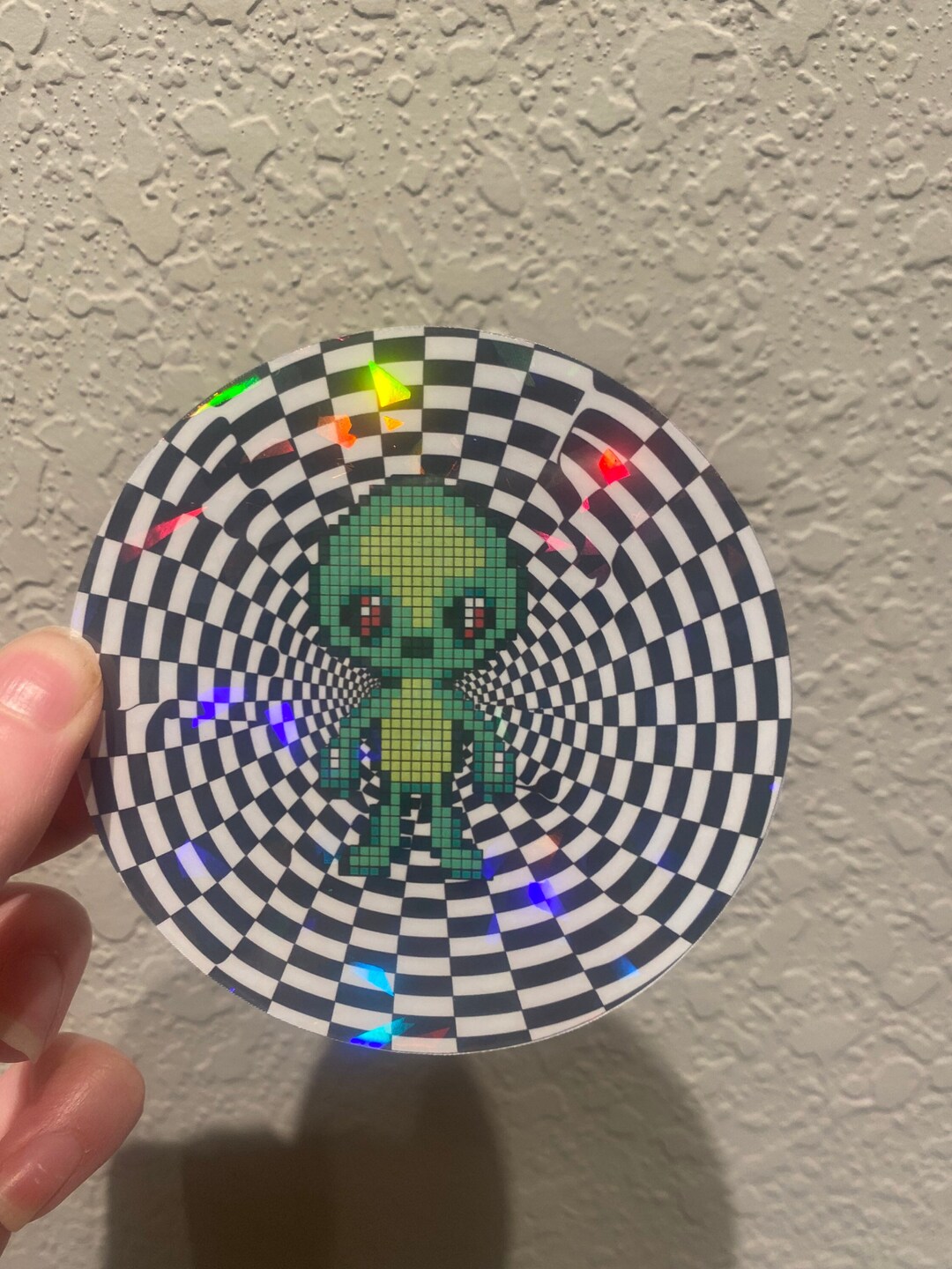 Holographic Pixelated Alien Invasion Vinyl Sticker - Shattered Glass ...