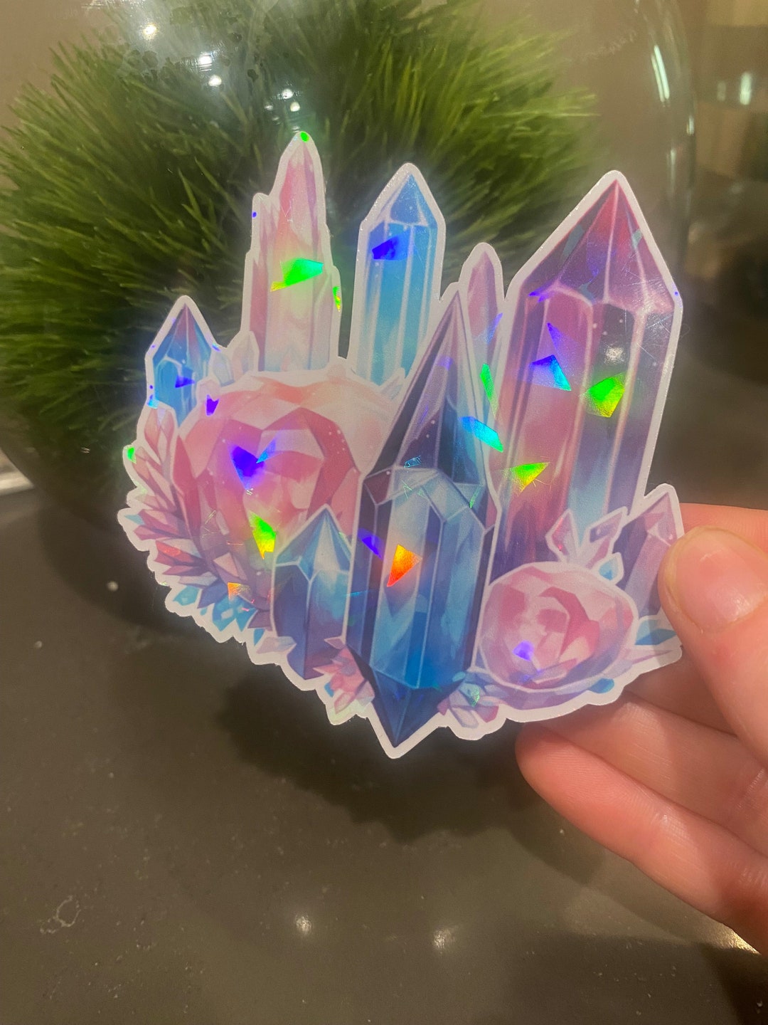 Crystal Magic Holographic Vinyl Sticker Blue, Pink, Purple Crystals ...