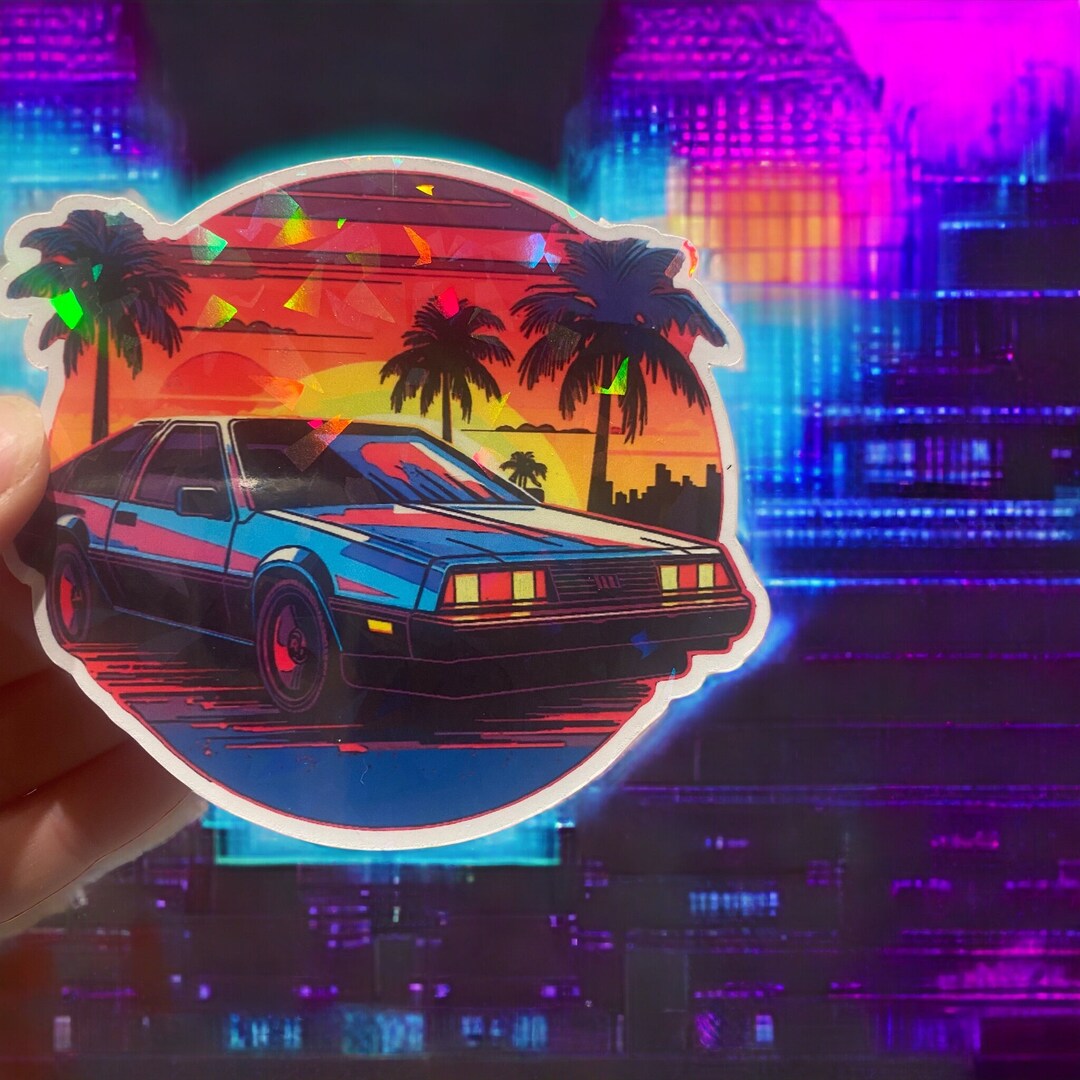 Neon Synthwave Car Sticker - Retro '80s Vehicle Decal, Sunset & Palm ...