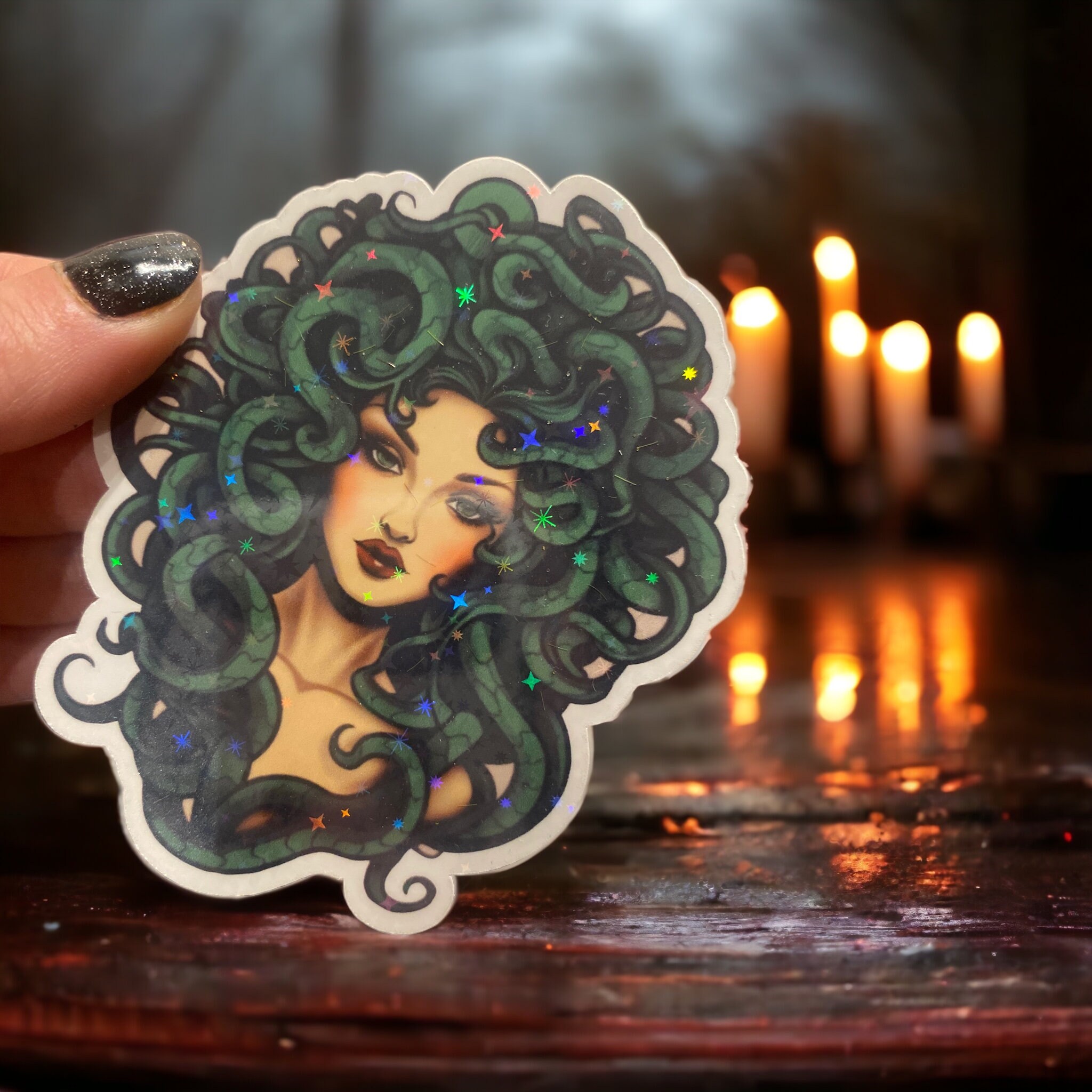 Holographic Gothic Green Medusa Vinyl Sticker Holographic - Etsy