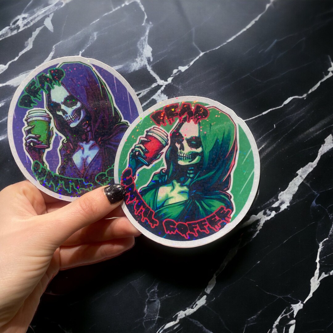 Holographic Coffee Skeleton Vinyl Sticker Neon Green, Purple, Pink ...