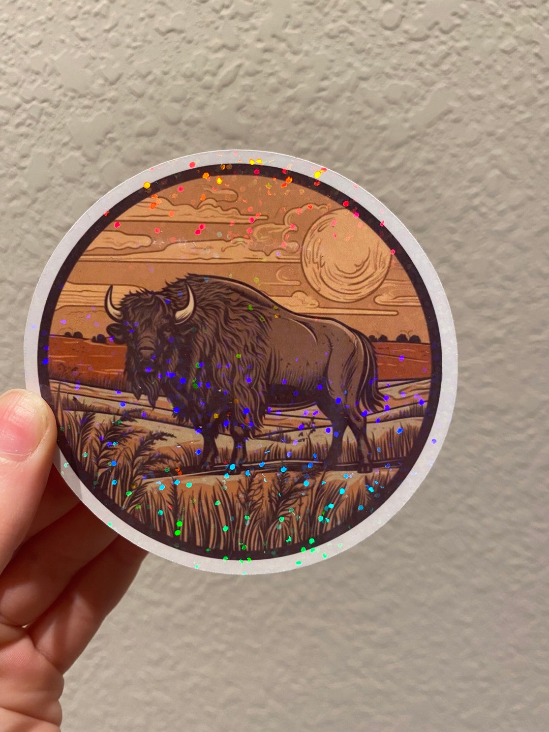 Majestic Bison Buffalo Prairie Landscape Nature Sticker Sparkly ...