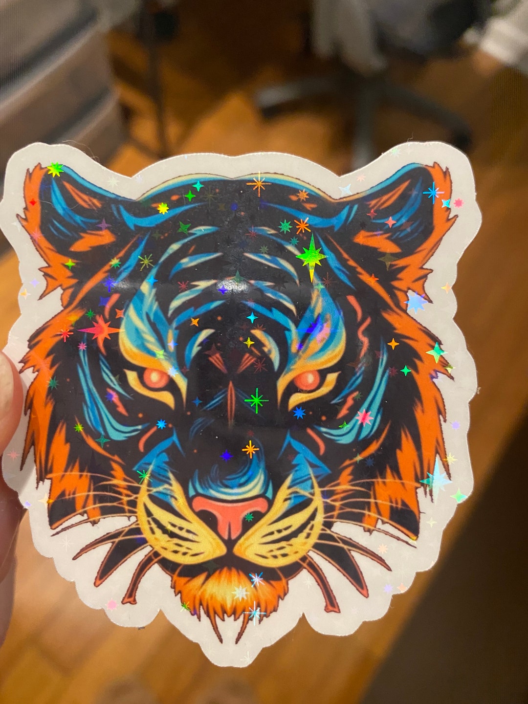 Psychedelic Tiger Holographic Vinyl Sticker Starry Holographic Effect ...