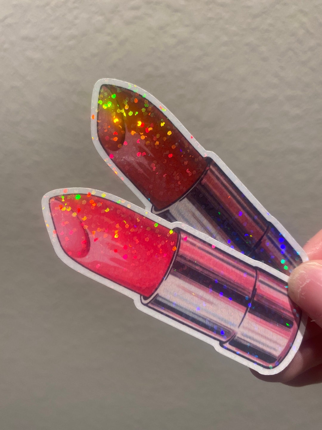 Holographic Lipstick Vinyl Sticker Hot Pink & Dark Maroon Sparkly ...