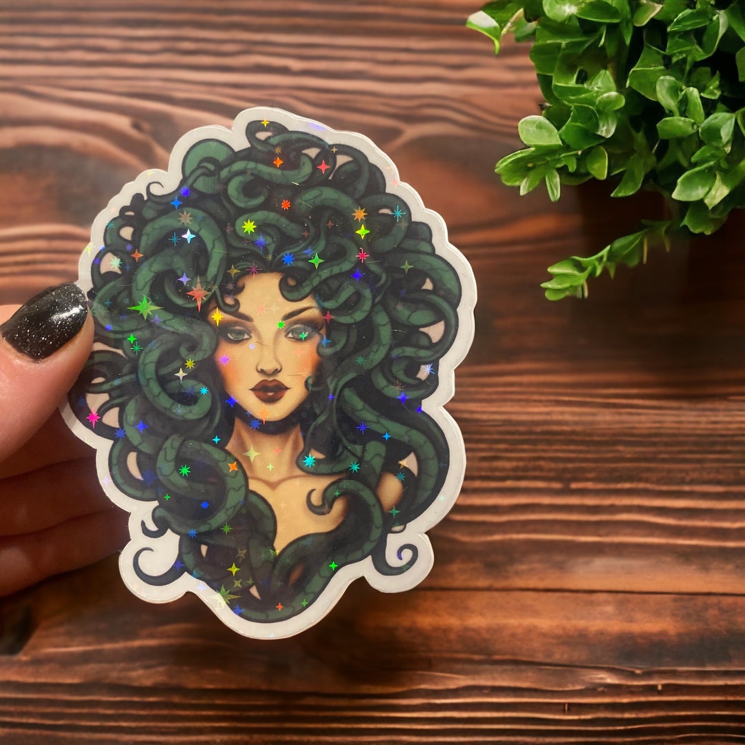 Holographic Gothic Green Medusa Vinyl Sticker - Holographic Starry ...