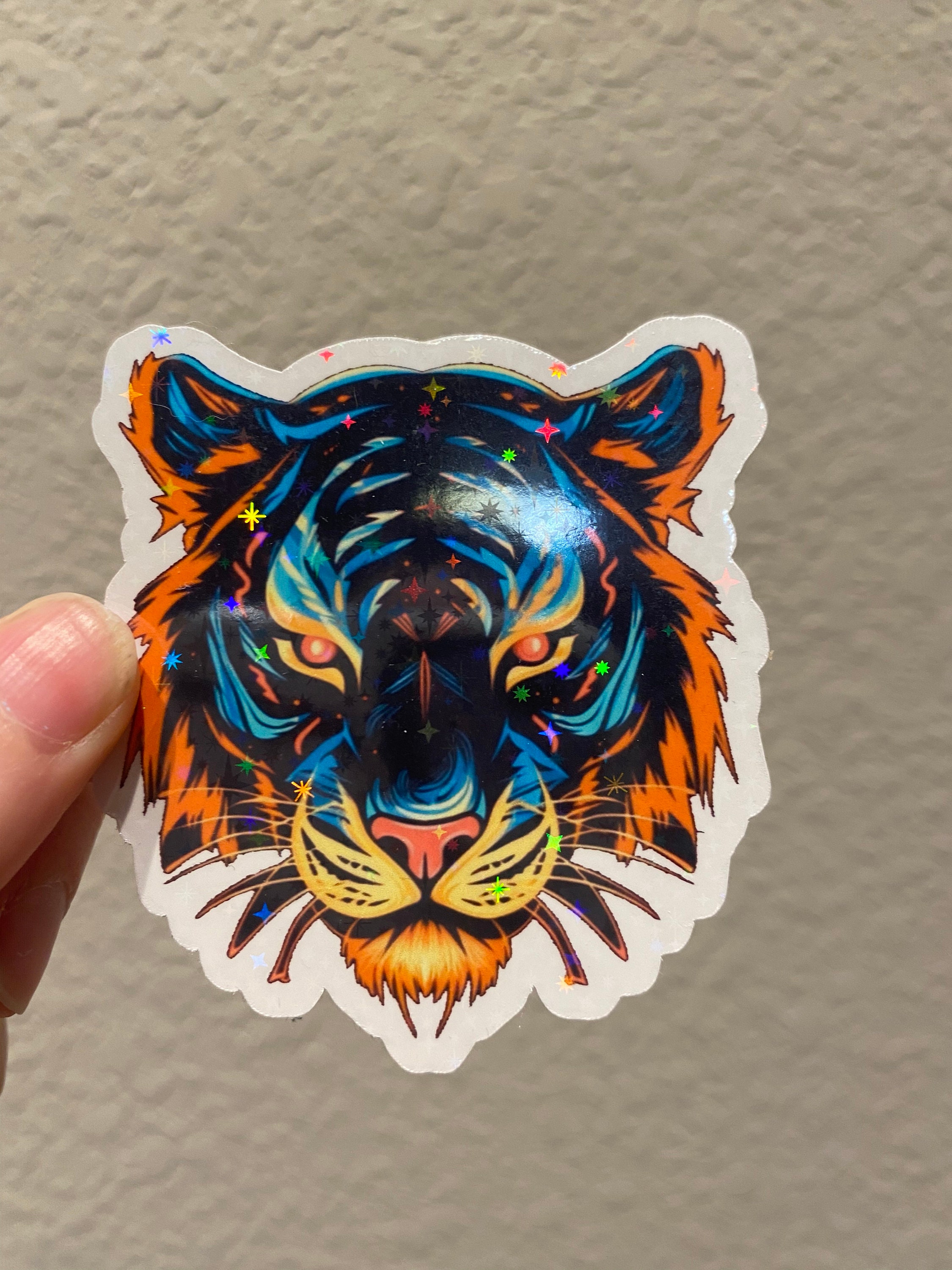 Psychedelic Tiger Holographic Vinyl Sticker Starry Holographic Effect ...