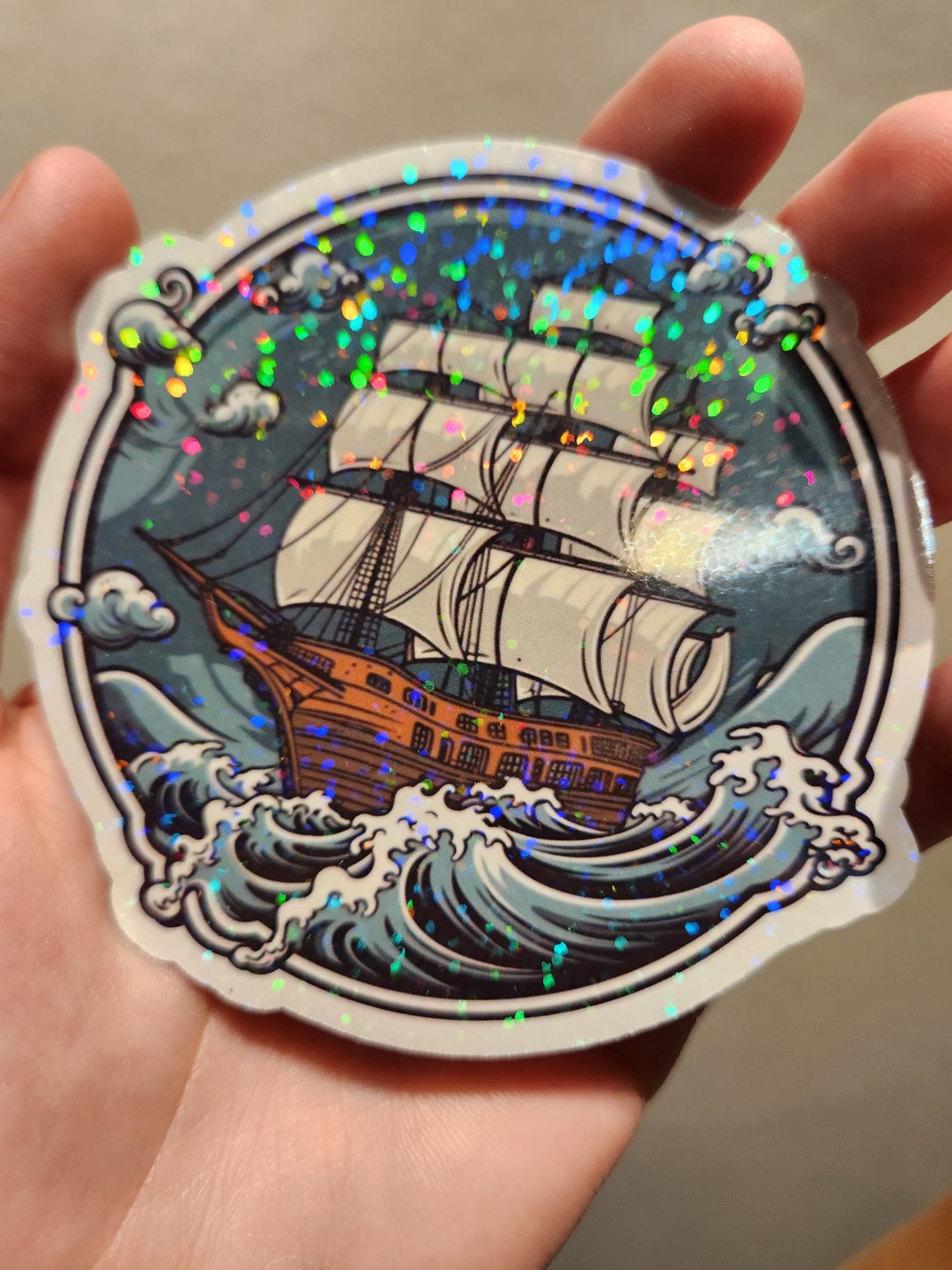 Stormy Seas Holographic Ship Vinyl Sticker Holographic Sticker for ...