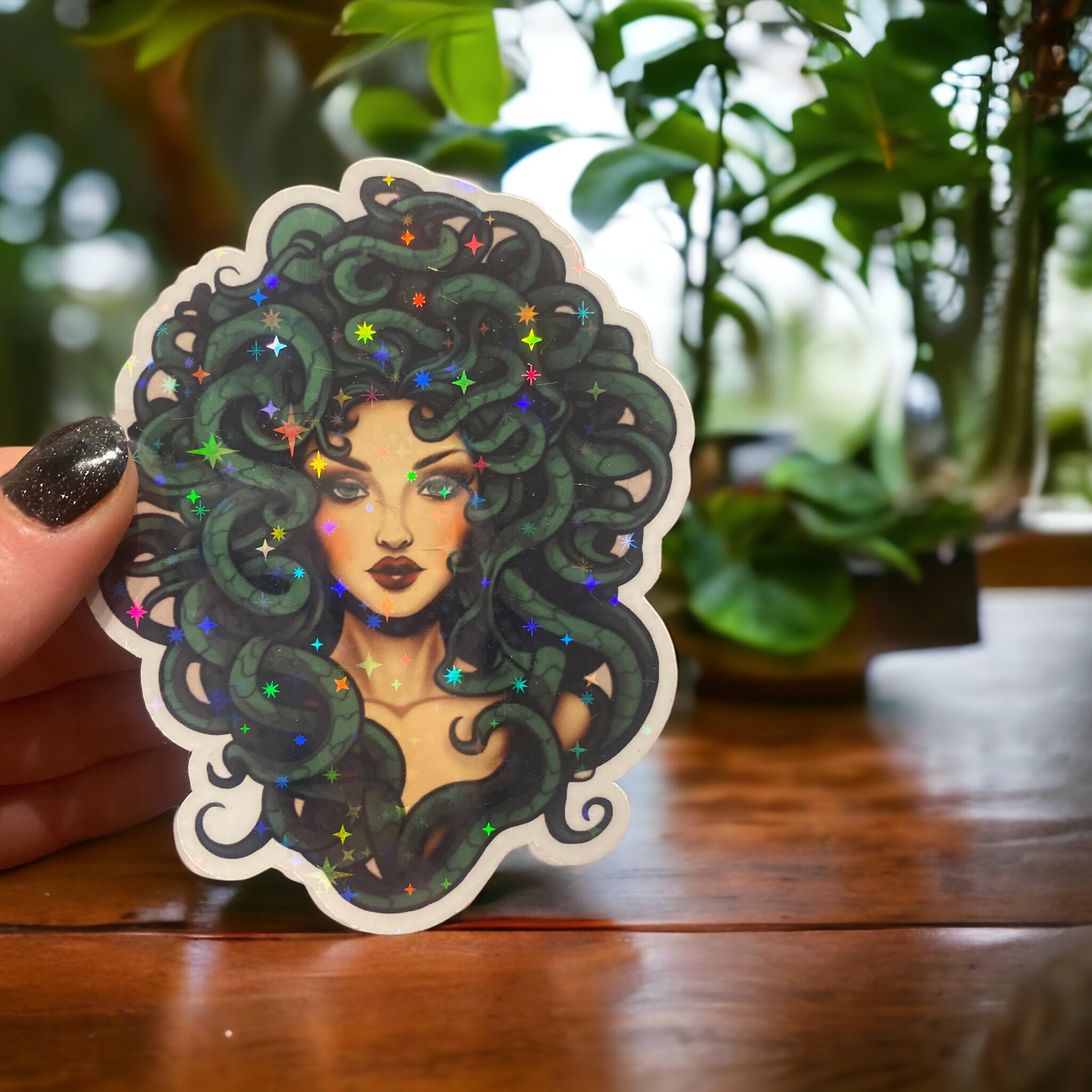 Holographic Gothic Green Medusa Vinyl Sticker Holographic - Etsy