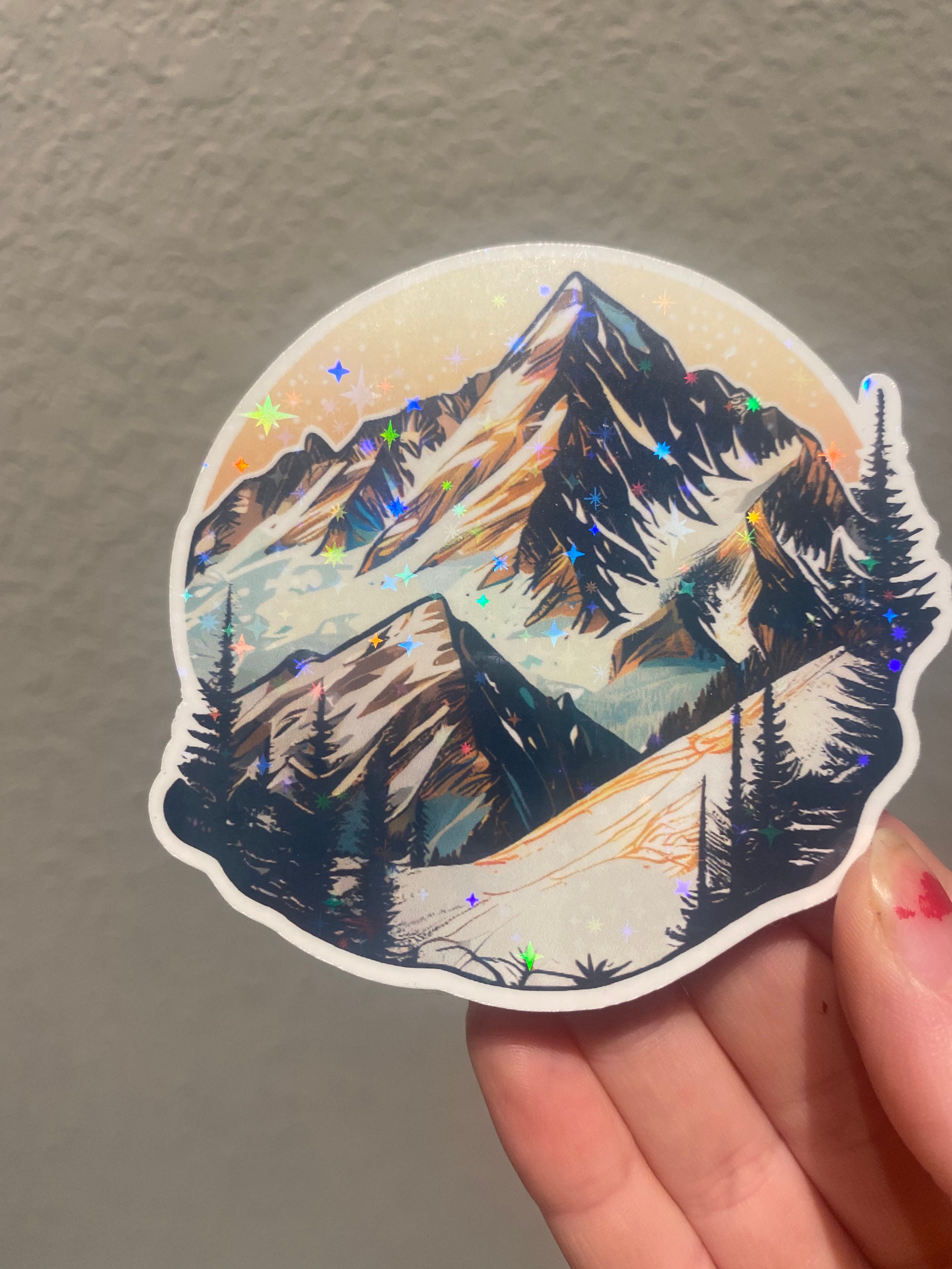 Snowy Mountains Vinyl Sticker Starry Holographic Effect - Etsy