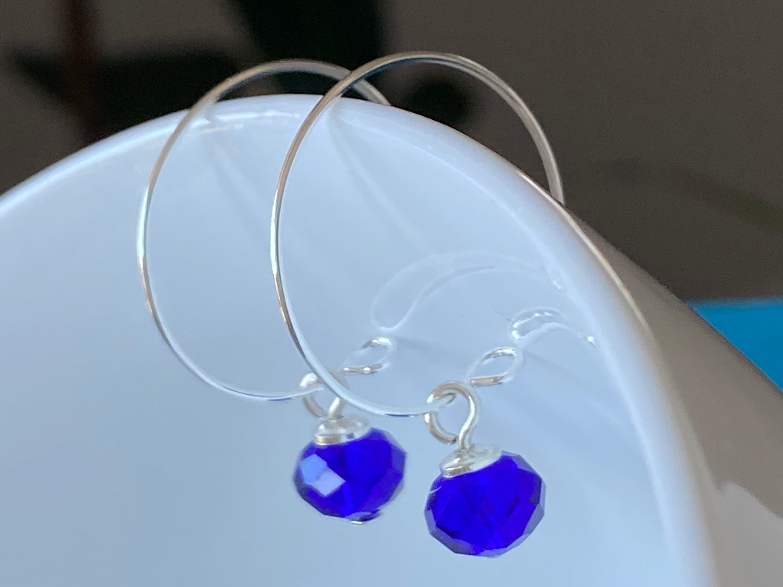 Royal Blue Hoop Earrings. Blue Cobalt and Silver Hoop - Etsy UK