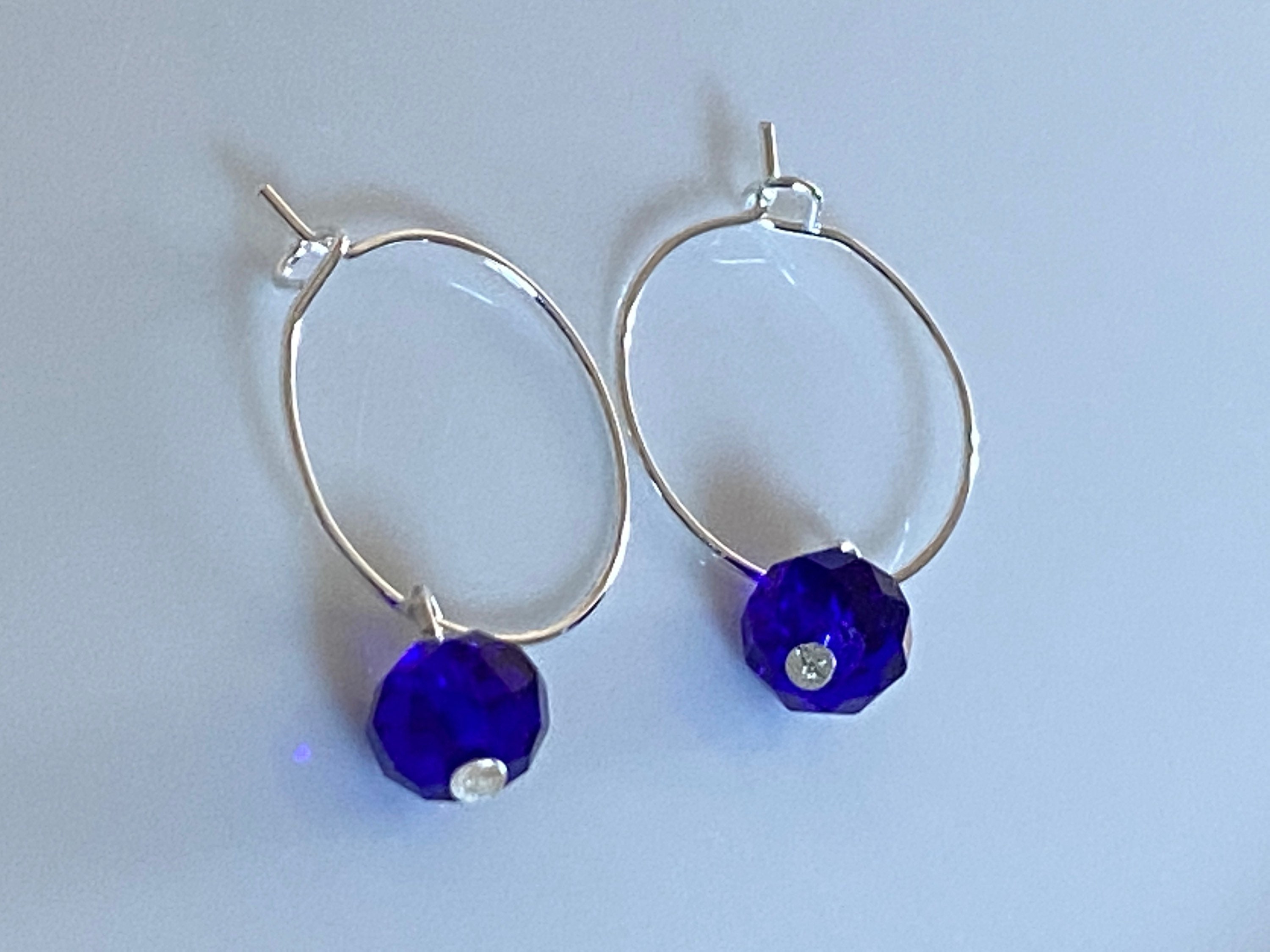 Royal Blue Hoop Earrings. Blue Cobalt and Silver Hoop - Etsy UK