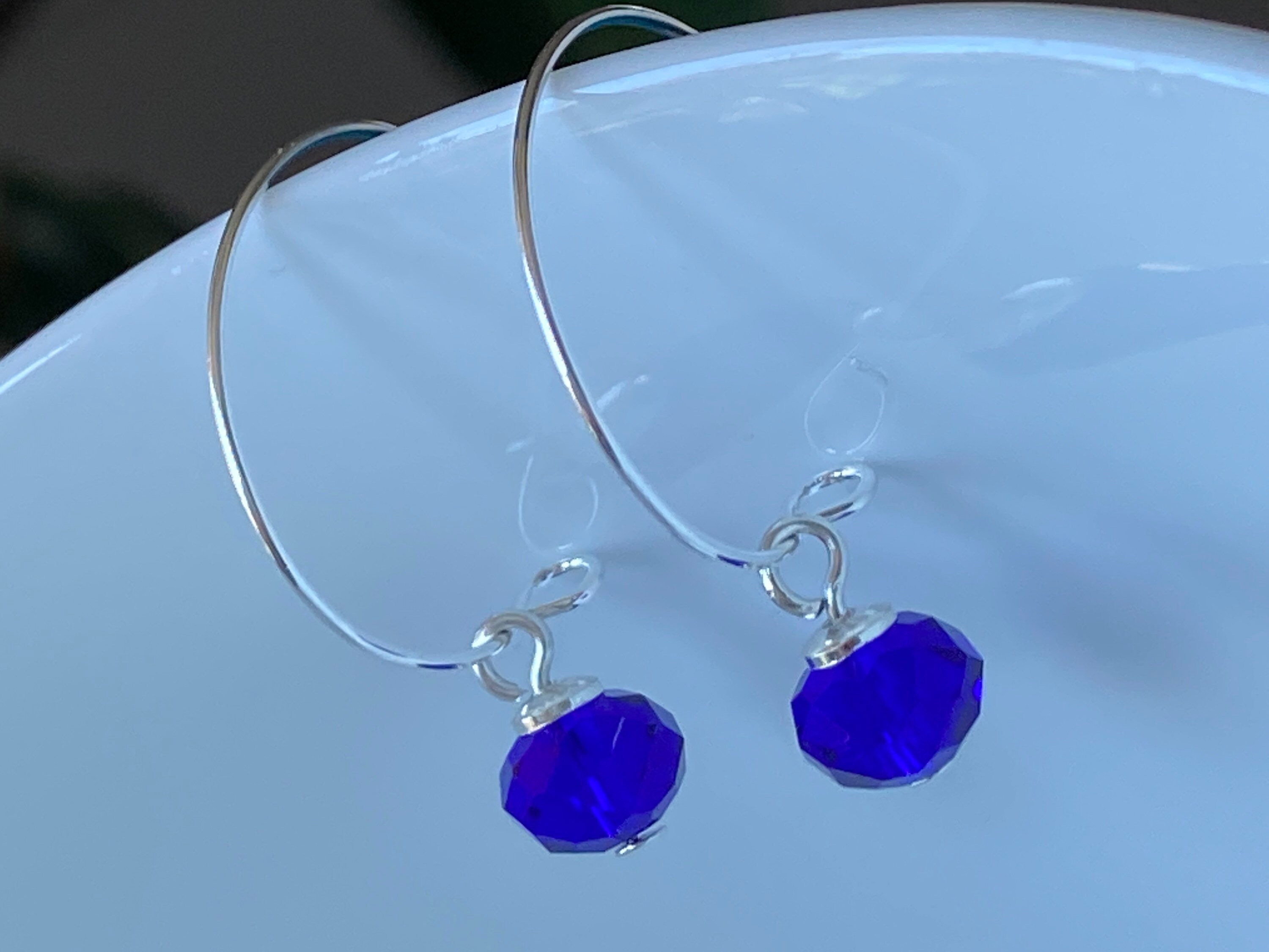 Royal Blue Hoop Earrings. Blue Cobalt and Silver Hoop - Etsy UK