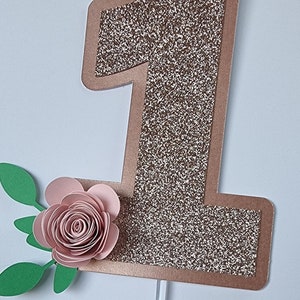 Rose Gold Number 1 First Birthday Cake Topper Floral. - Etsy
