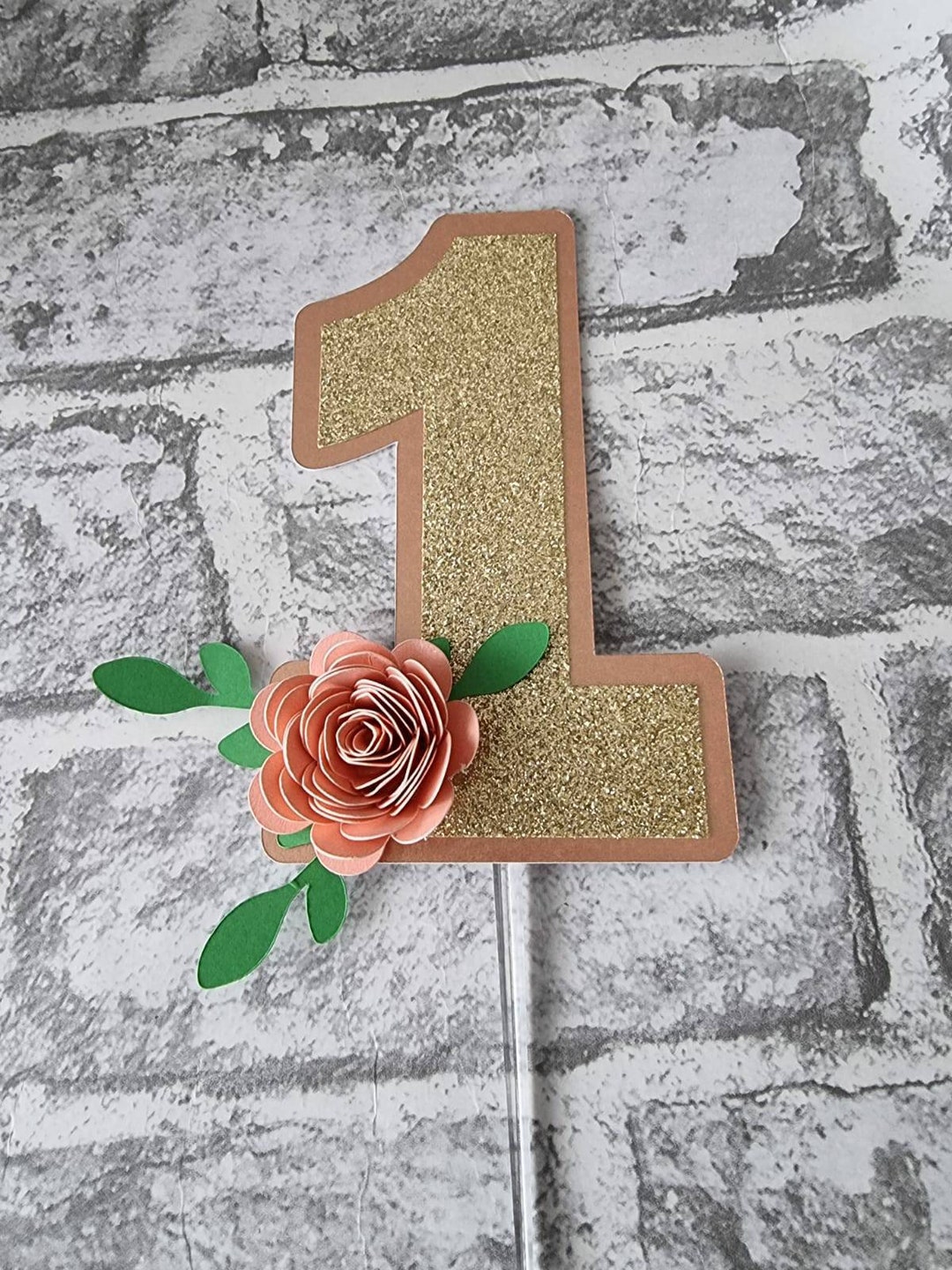 Rose Gold Number 1 First Birthday Cake Topper Floral. - Etsy