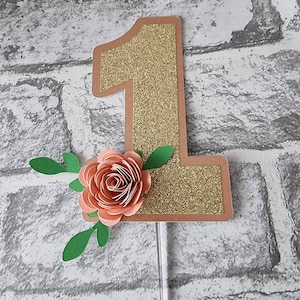 Rose Gold Number 1 First Birthday Cake Topper Floral. - Etsy