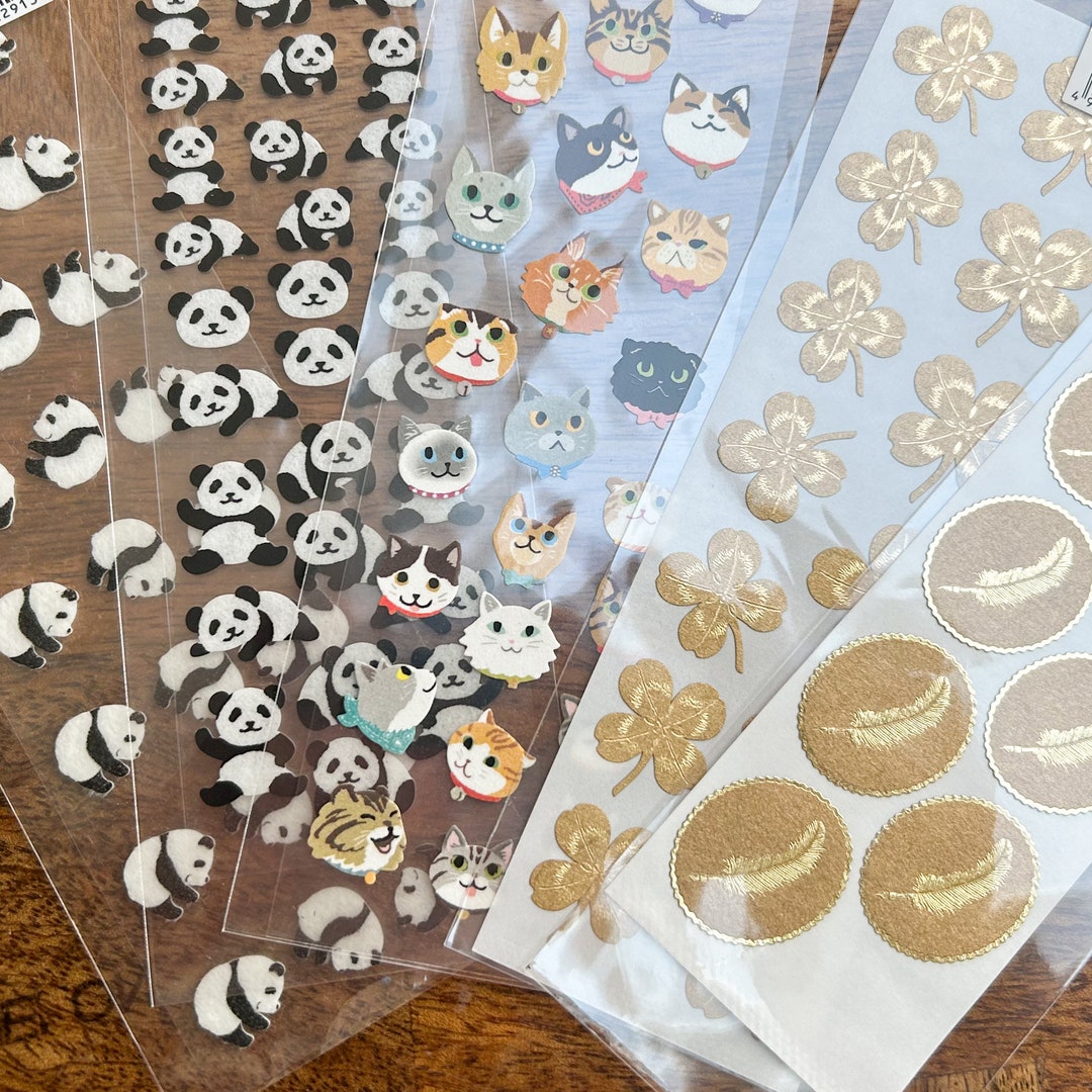 Assorted Made in Japan Cat and Panda Cushion Sticker Clover and Feather ...