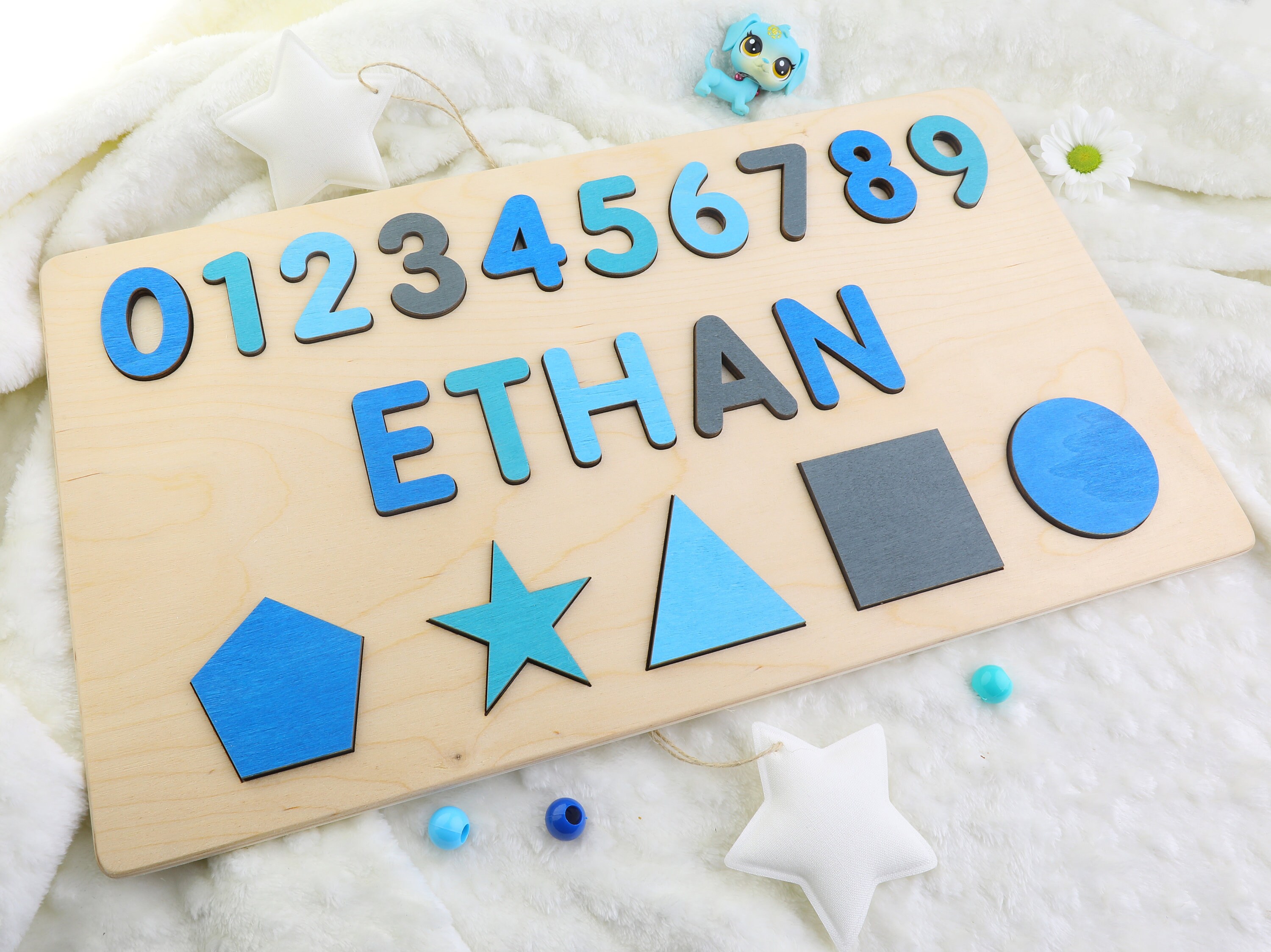 Name Puzzle With Numbers & Shapes Montessori Toys Wooden | Etsy