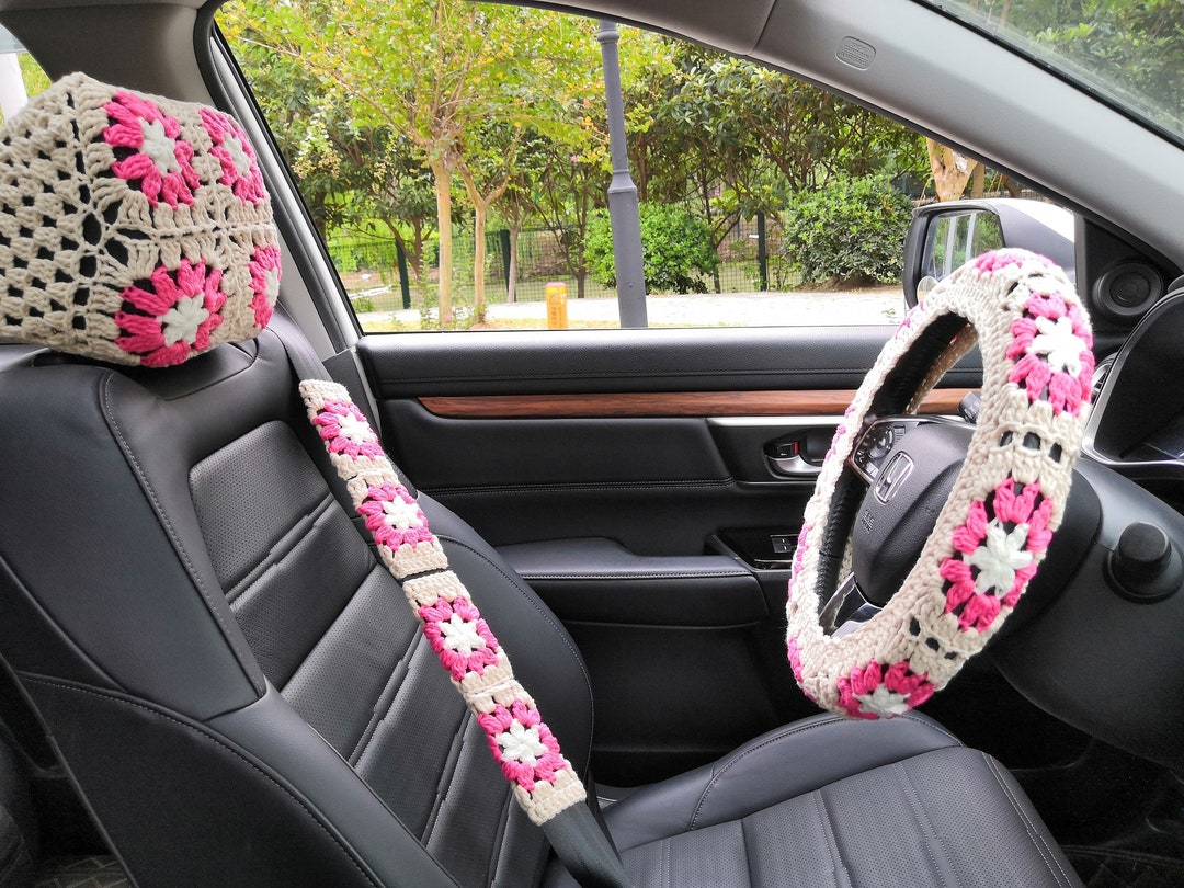 Car Headrest Covers,crochet Seat Headrest Cover,crochet Steering Wheel ...