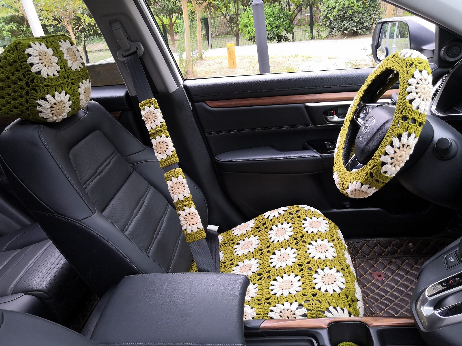 Crochet Sunflower Seat Covers car Seat Covers front Full Seat Cover Steering Wheel Headrest Cover Car Accessories car Interior Design Cover Etsy
