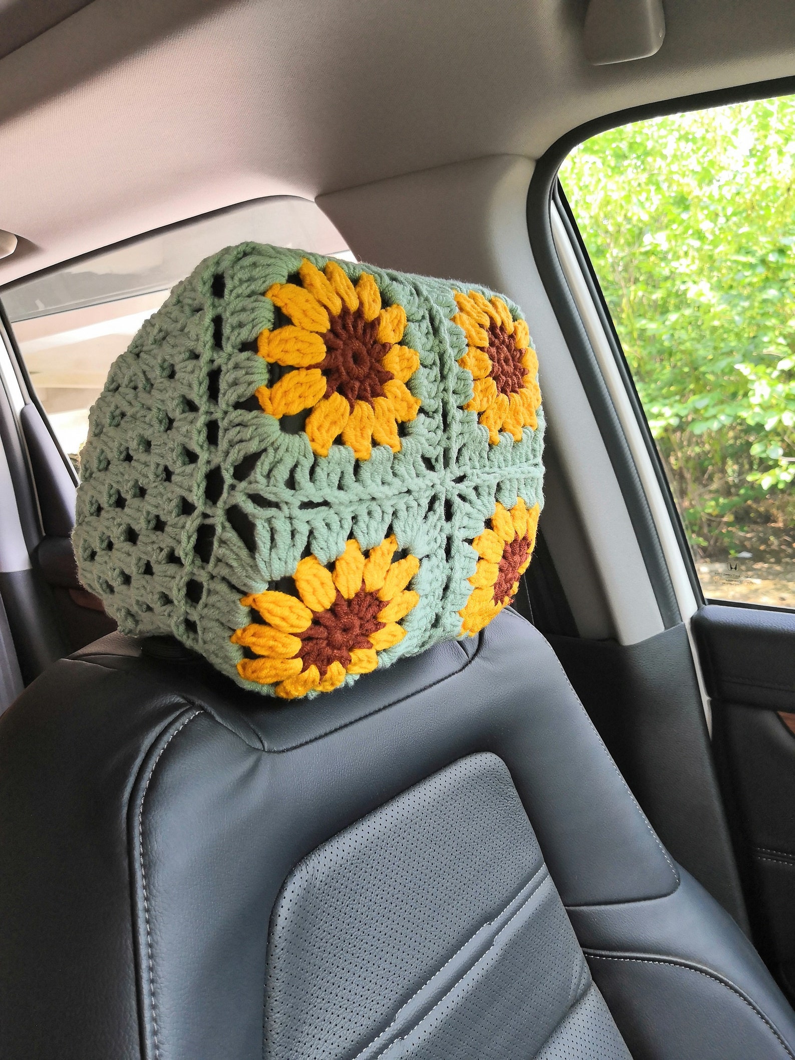 Car Headrest Coverssunflower Crochet Headrest Coverscar Seat - Etsy