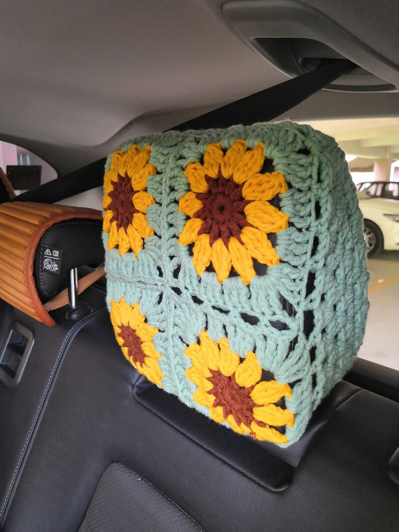 Car Headrest Coverssunflower Crochet Headrest Coverscar Seat - Etsy