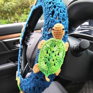Crochet 3D Sea Turtle Steering Wheel Cover & Seat Belt Cover Set - Etsy