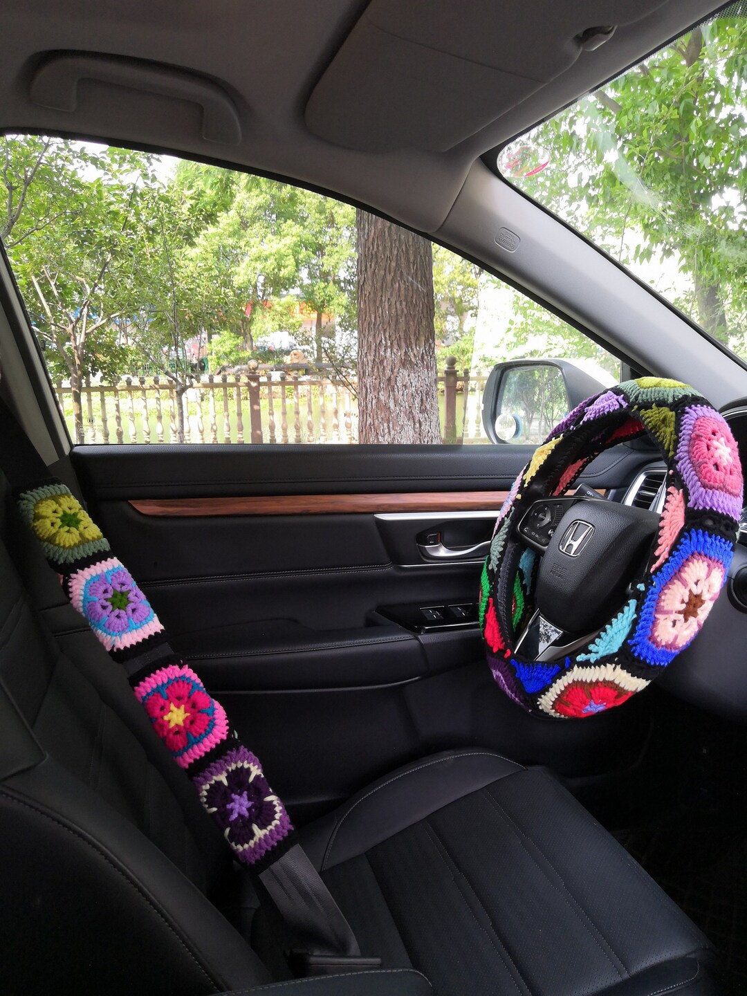 Hexagon Flower Steering Wheel Cover,crochet Steering Wheel Cover for ...
