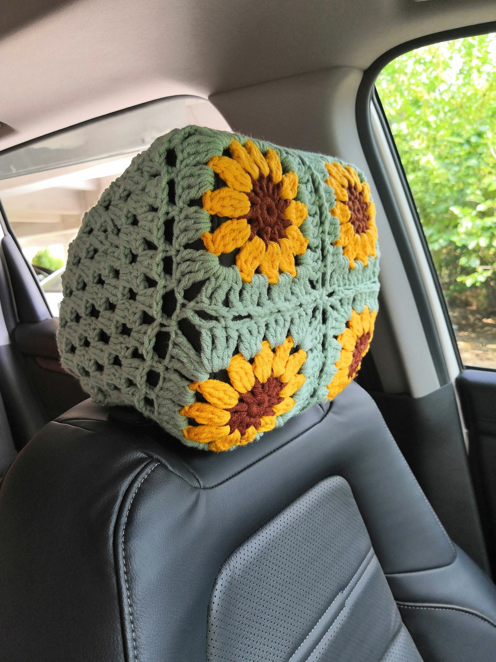 Car Headrest Coverssunflower Crochet Headrest Coverscar Seat - Etsy